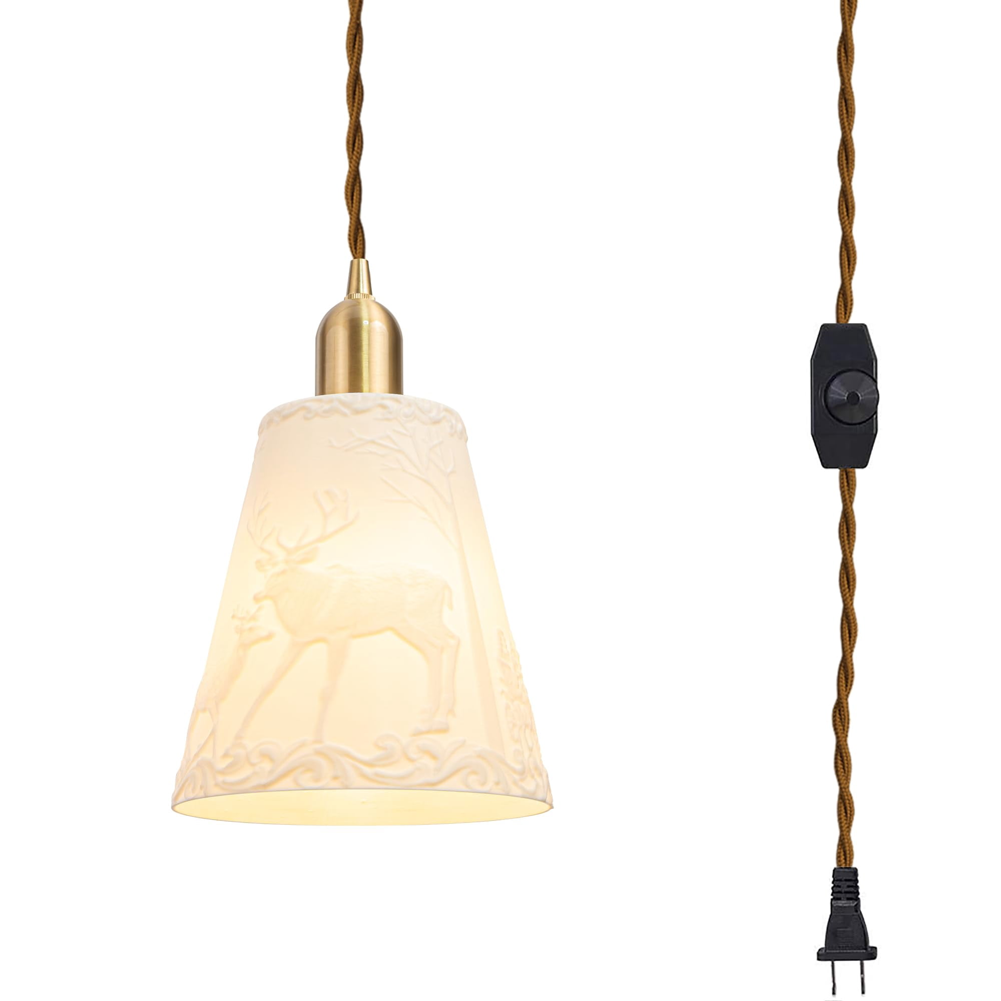 Kiven Plug in Pendant Light, Farmhouse Hanging Light Fixture with White ...