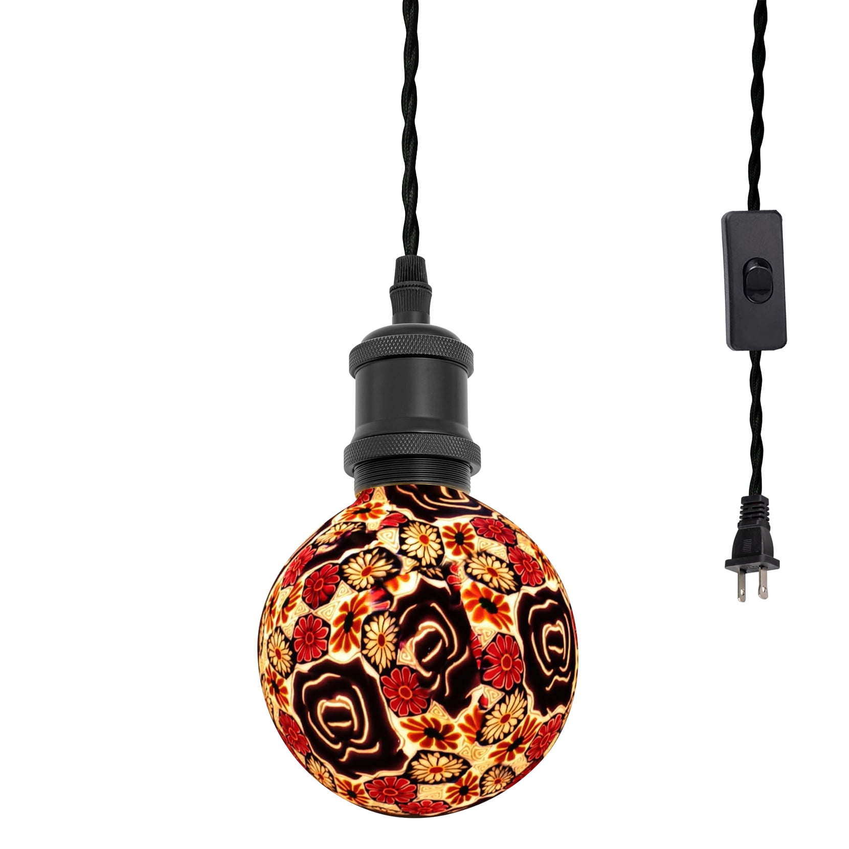 Kiven Plug in Pendant Light, Black Tiffany Bulb, 15FT Cord, E26 Socket ...