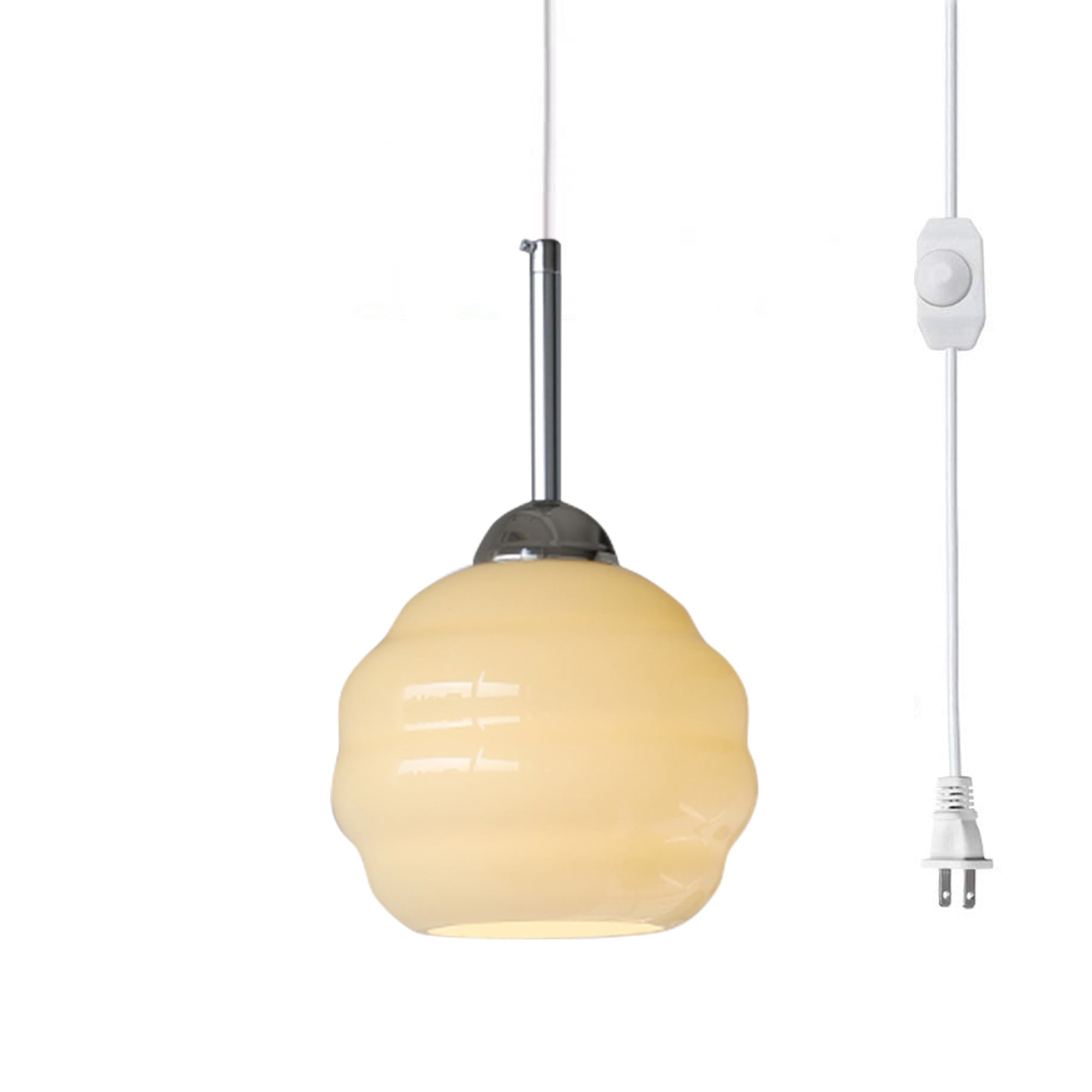 Kiven Plug in Pendant Light, Hanging Light with White Glass Lampshade ...