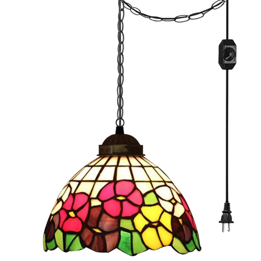 Kiven Plug in Pendant Light, Hanging Light with Yellow Glass Lampshade ...