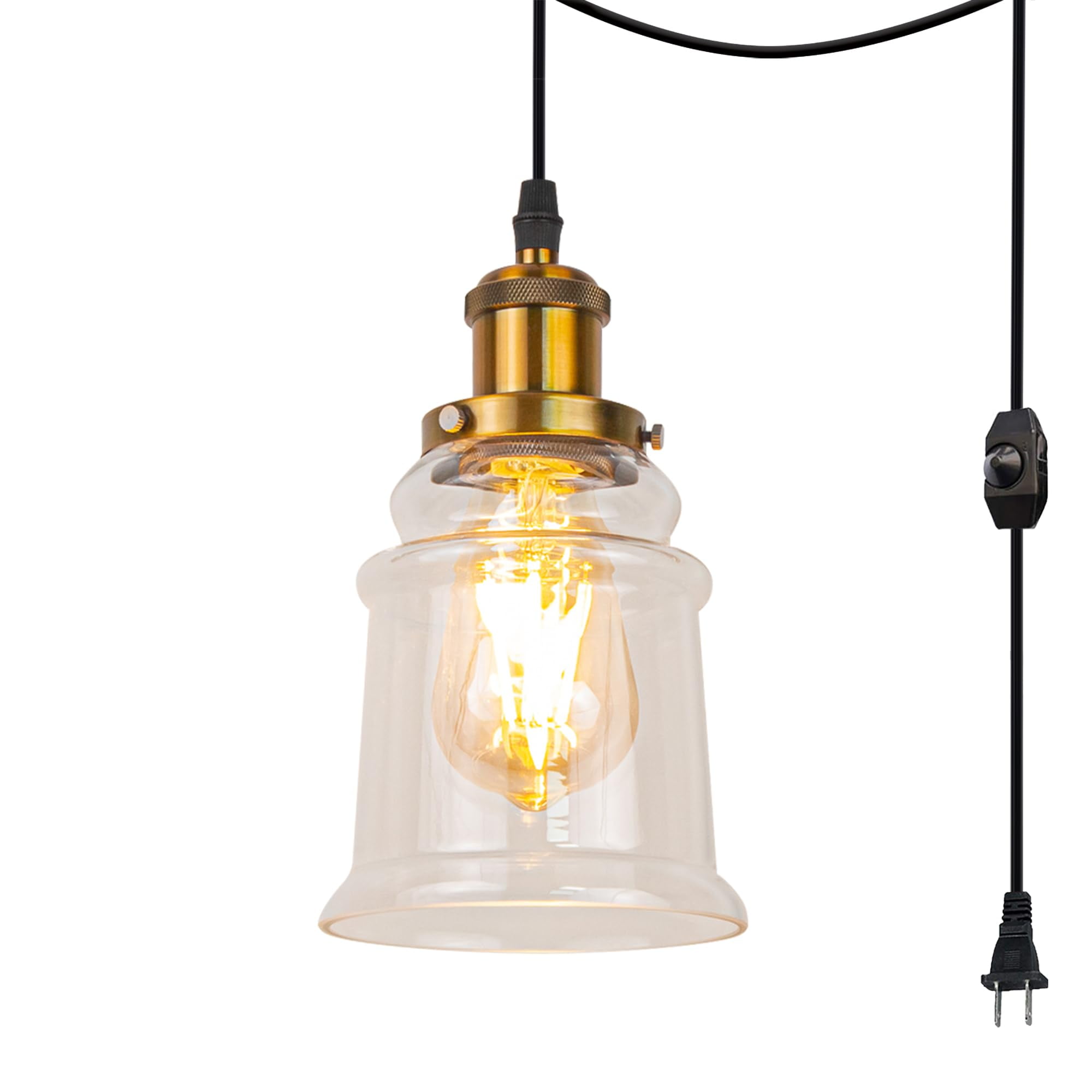 Kiven Plug in Pendant Light,Hanging Pendant with Glass Lampshade and ...