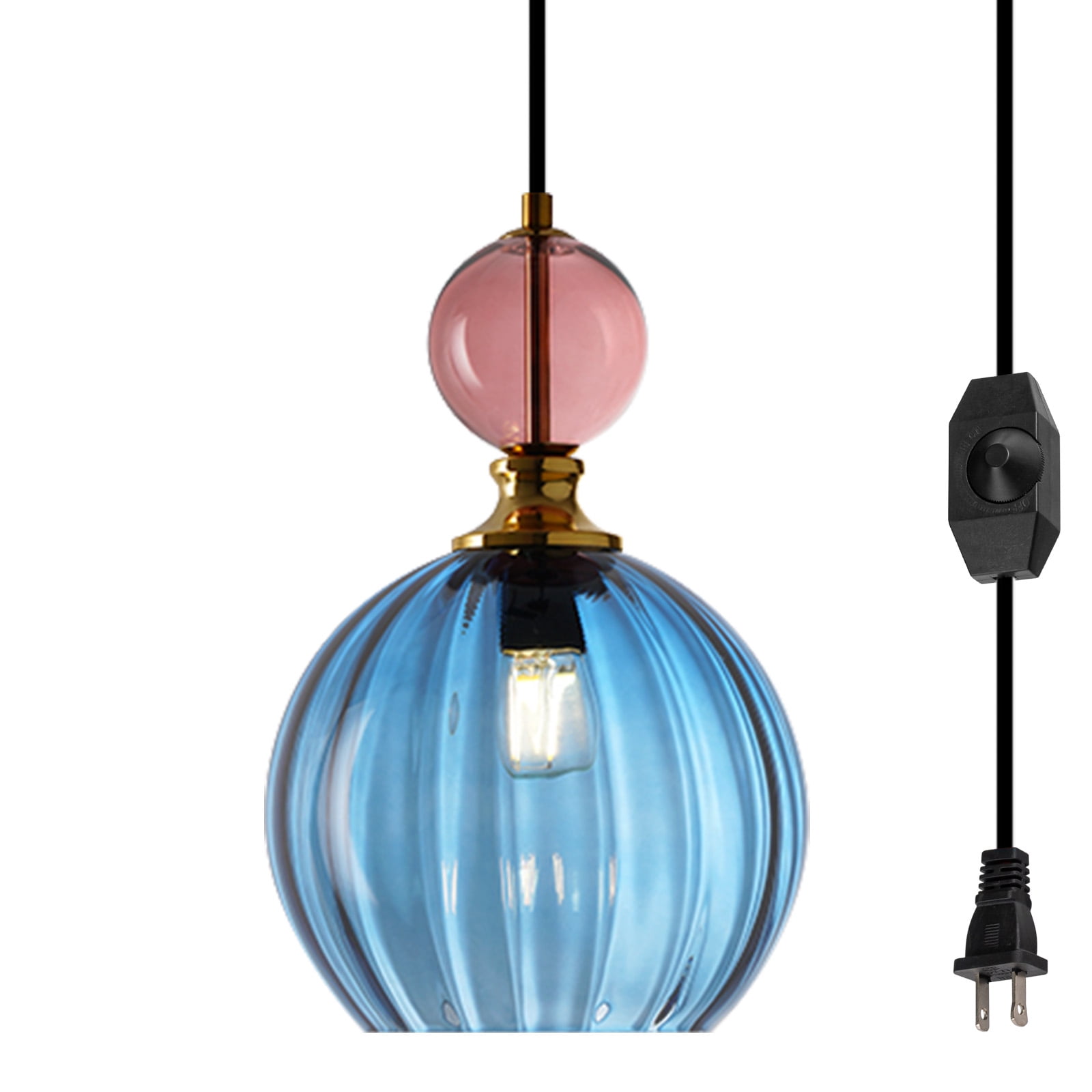 Kiven Plug in Pendant Light,Modern Hanging Light with Blue Glass Shade ...