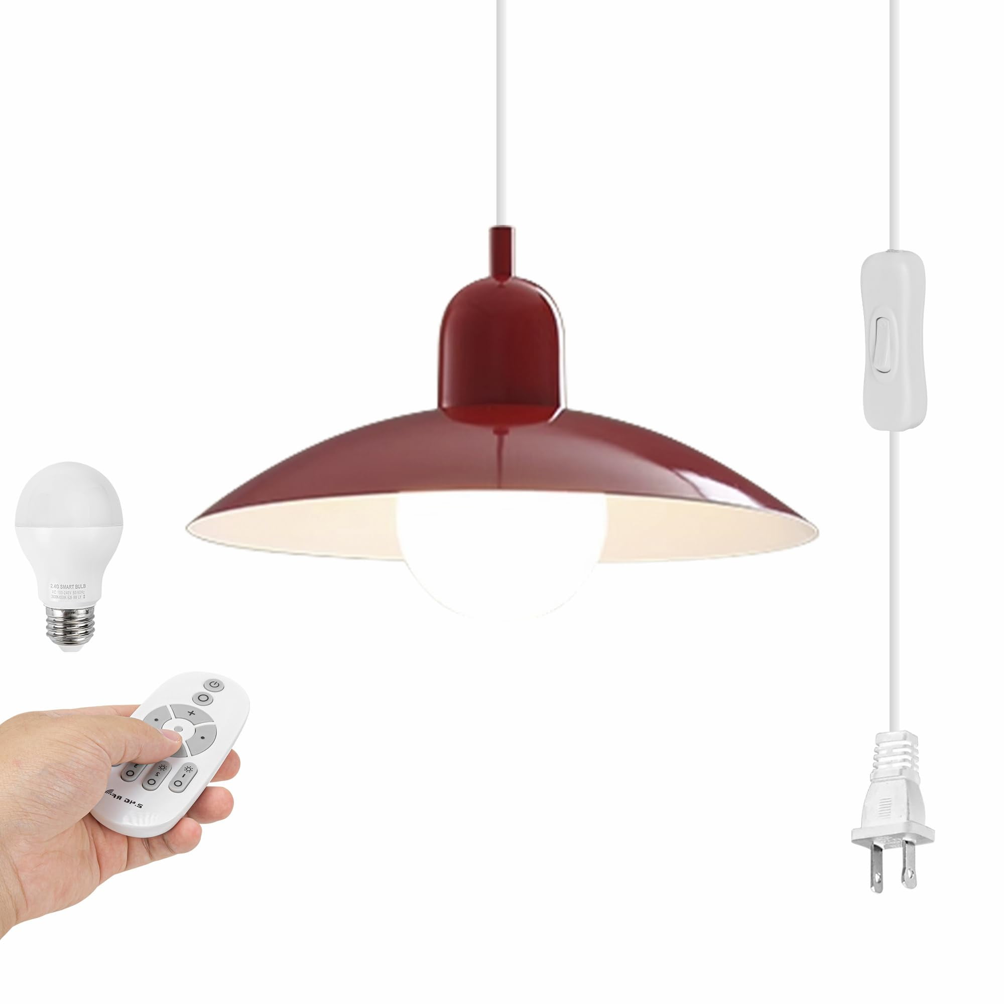 Kiven Plug in Pendant Light, Modern Red Hanging Light Fixture with ...