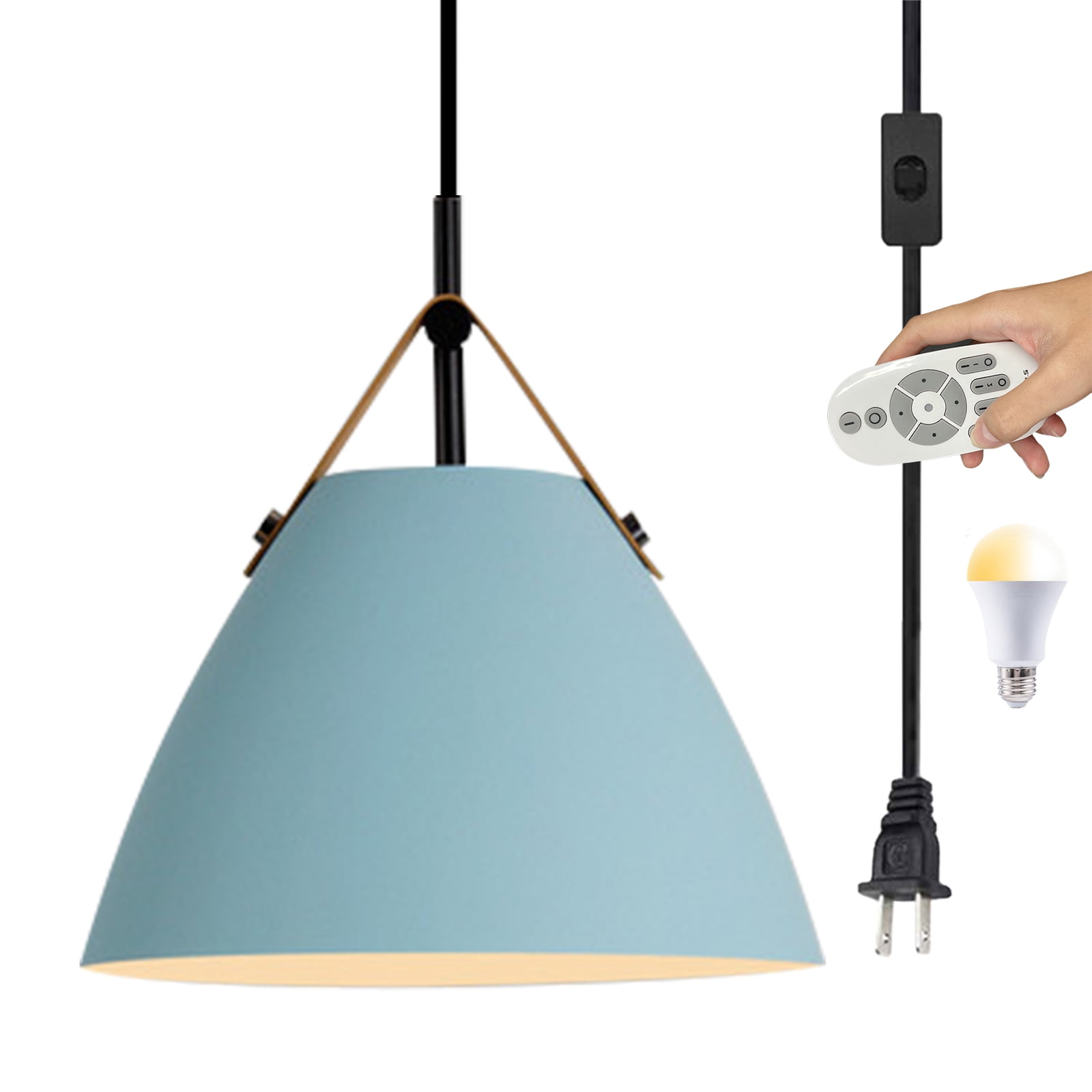 Kiven Plug in Pendant Light, Pulley Hanging Light Fixture with Blue ...
