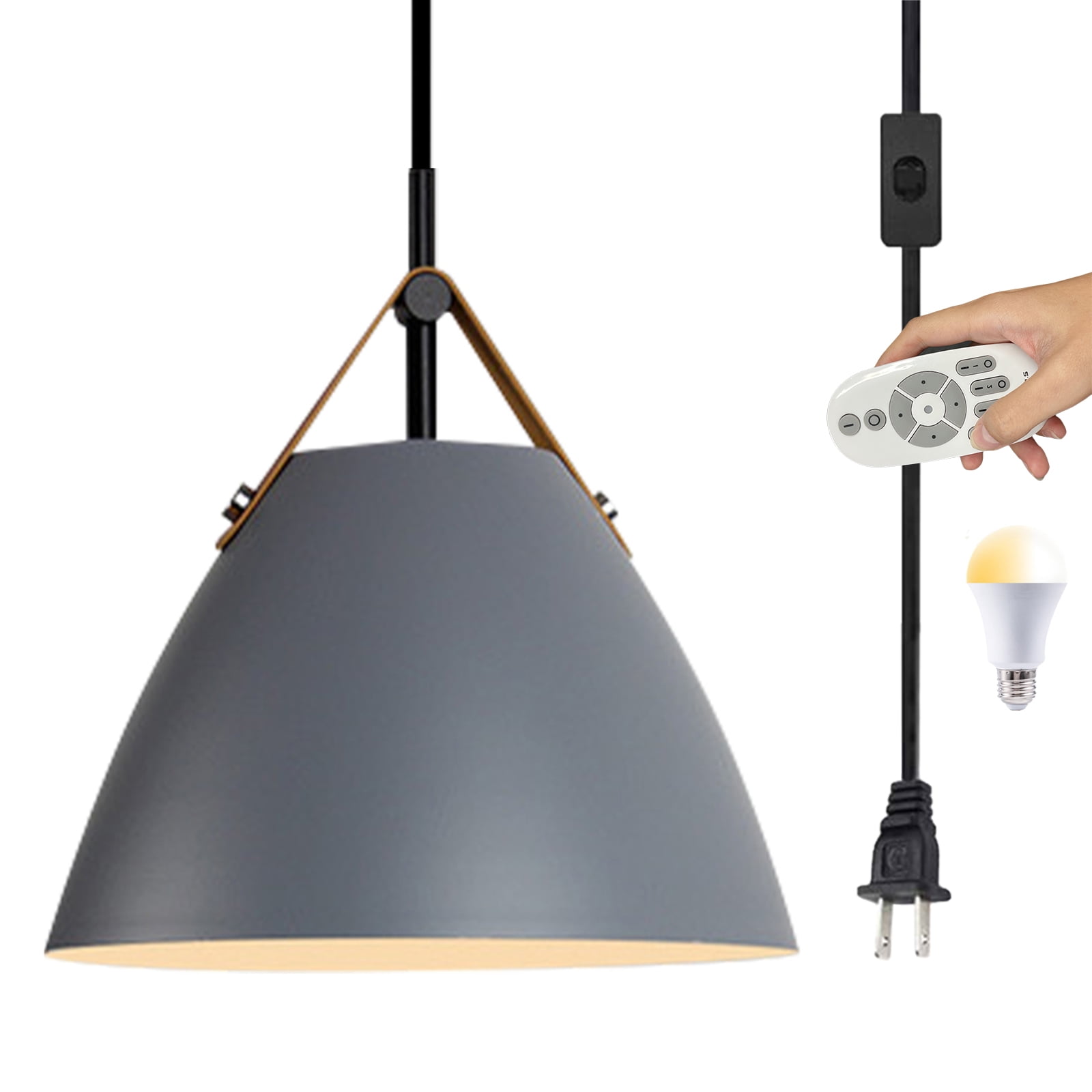 Kiven Plug in Pendant Light, Pulley Hanging Light Fixture with Gray ...