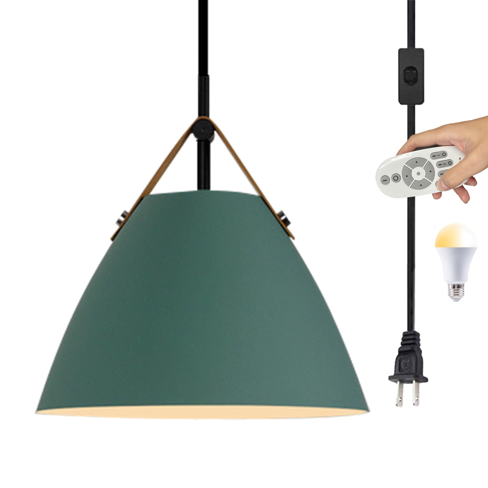 Kiven Plug in Pendant Light, Pulley Hanging Light Fixture with Green ...