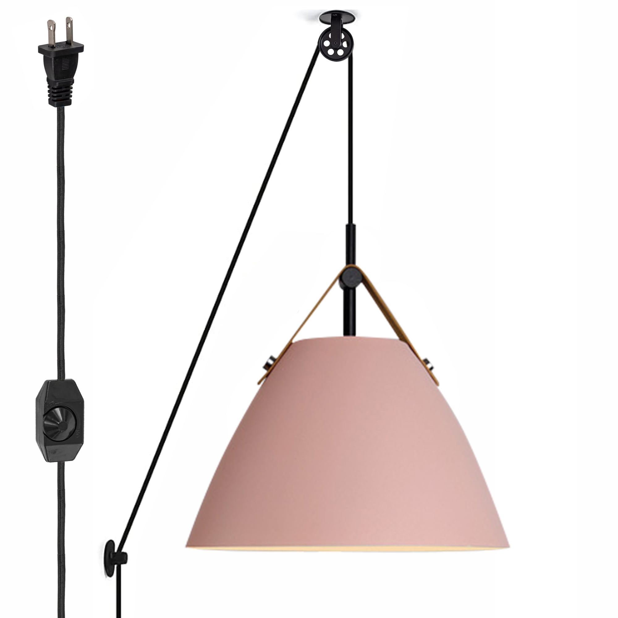 Kiven Plug in Pendant Light, Pulley Hanging Light with Pink Iron ...