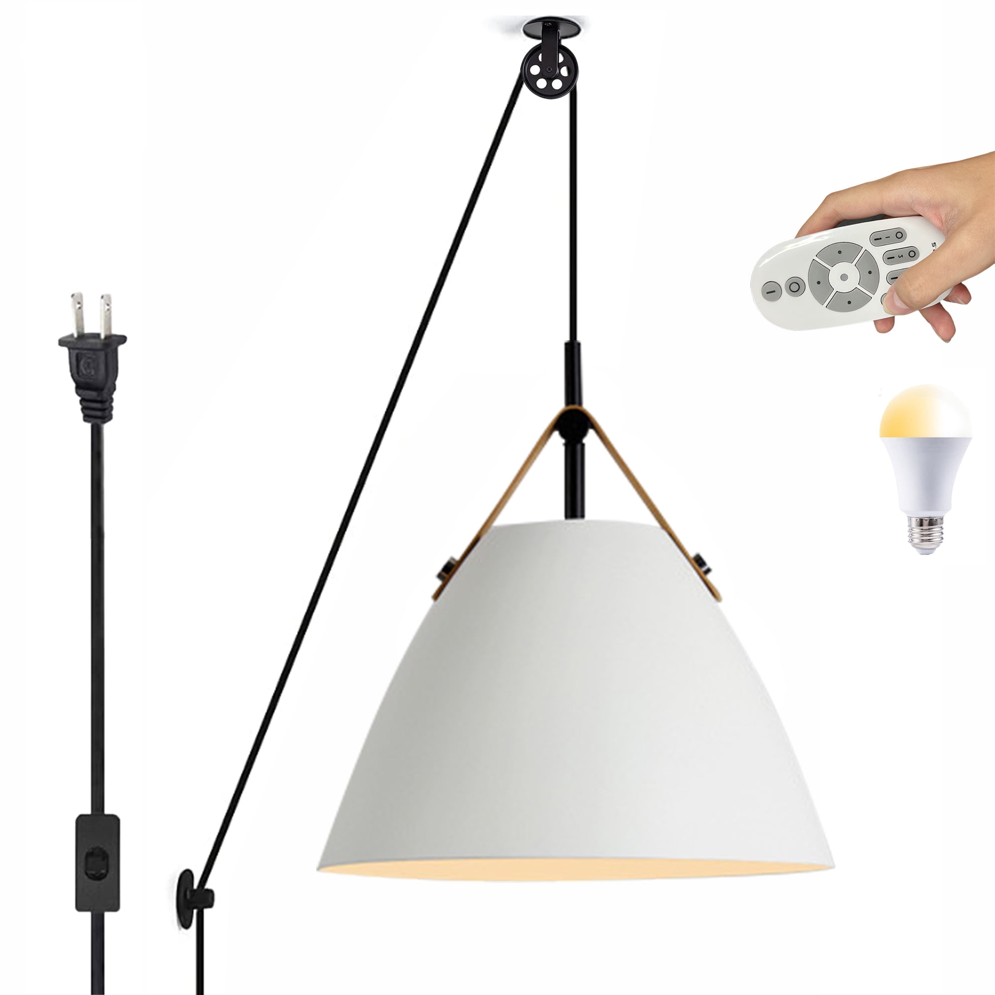 Kiven Plug in Pendant Light, Pulley Pulley Hanging Light Fixture with ...