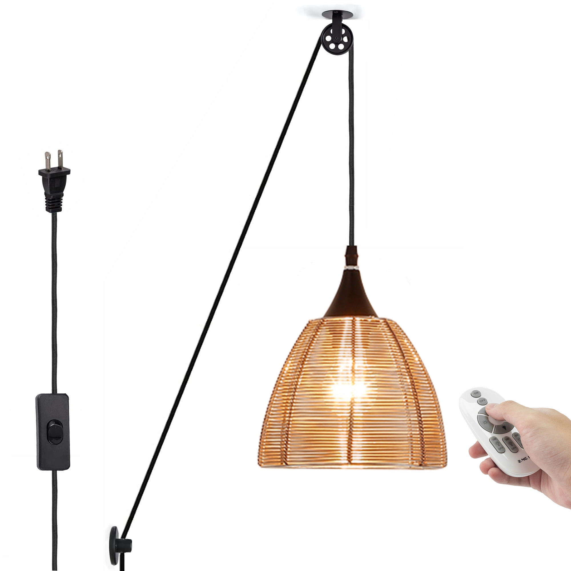 Kiven Plug in Pendant Light with Remote,Dimmable Hanging Light with ...