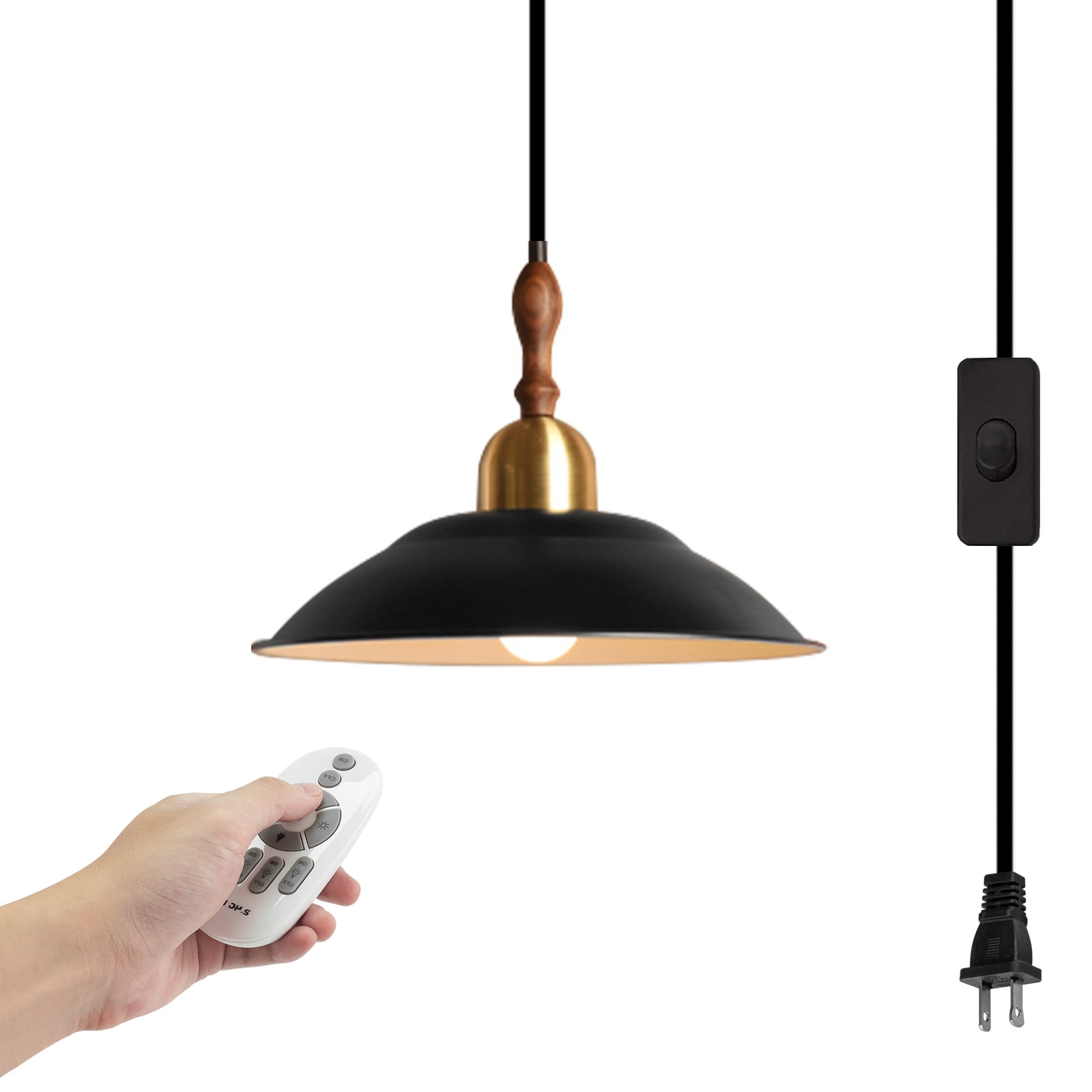 Kiven Plug in Pendant Light with Remote,Dimmable Hanging Light with ...