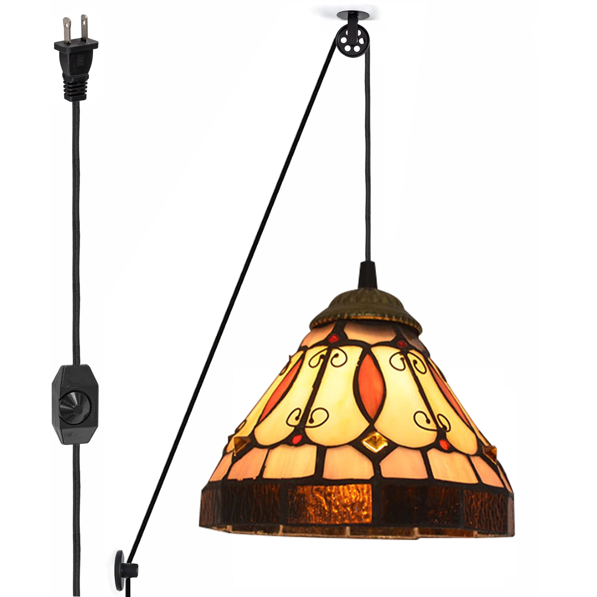 Kiven Plug in Tiffany Pendant Light, Pulley Hanging Light with Iron ...