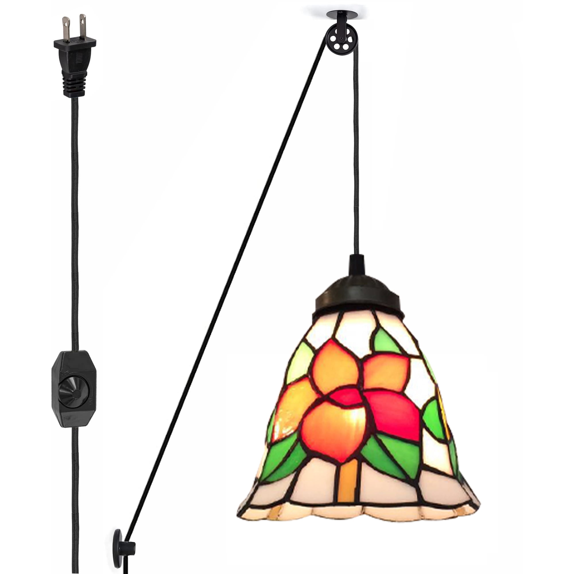 Kiven Plug in Tiffany Pendant Light, Pulley Hanging Light with Iron ...