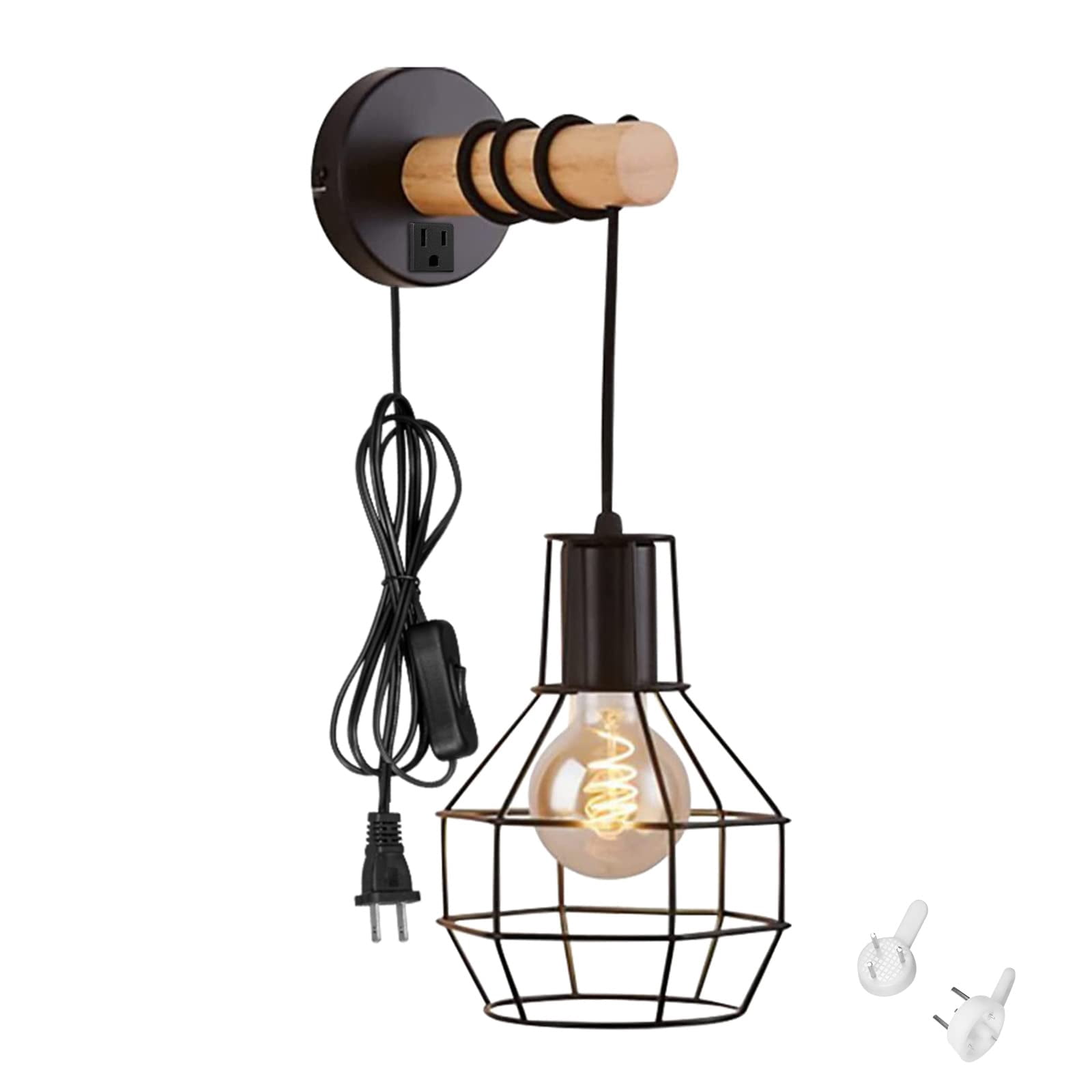 Kiven Plug in Wall Lamp, Industrial Wall Sconce with AC Outlet, 5.9ft ...
