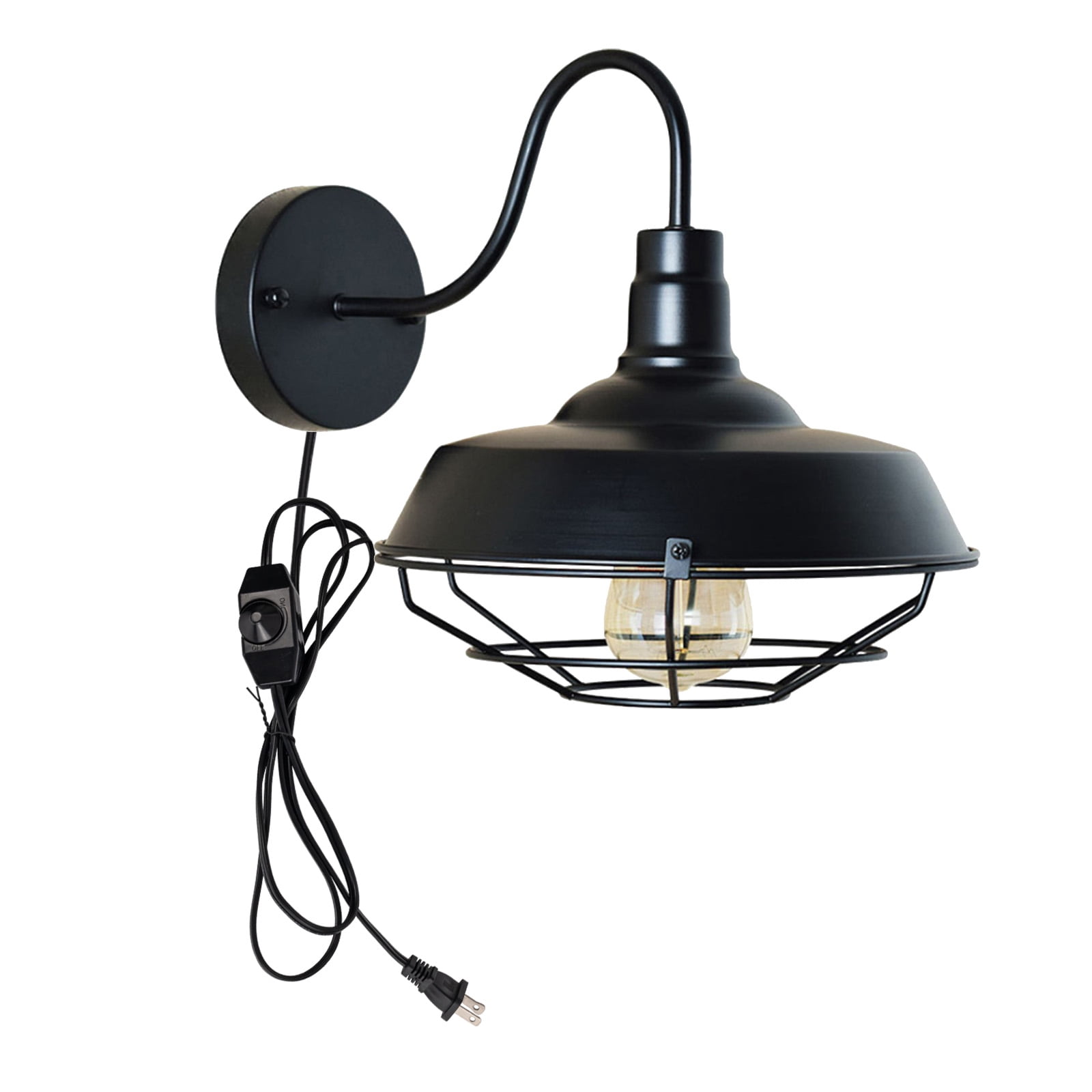 Kiven Plug in Black Wall Lamp Industrial Style Dimmable Wall Sconce ...