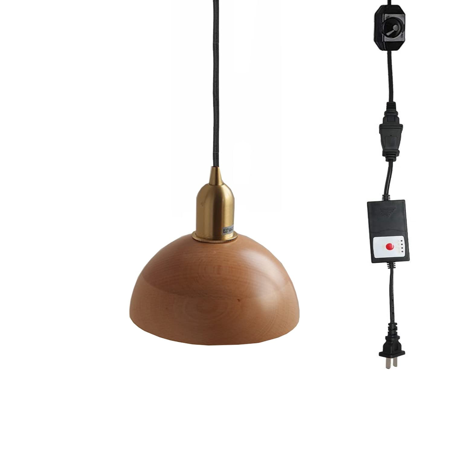 Kiven Plug in Chandelier with 15 Feet UL Dimmer Cord Wood Shsde Pendant ...
