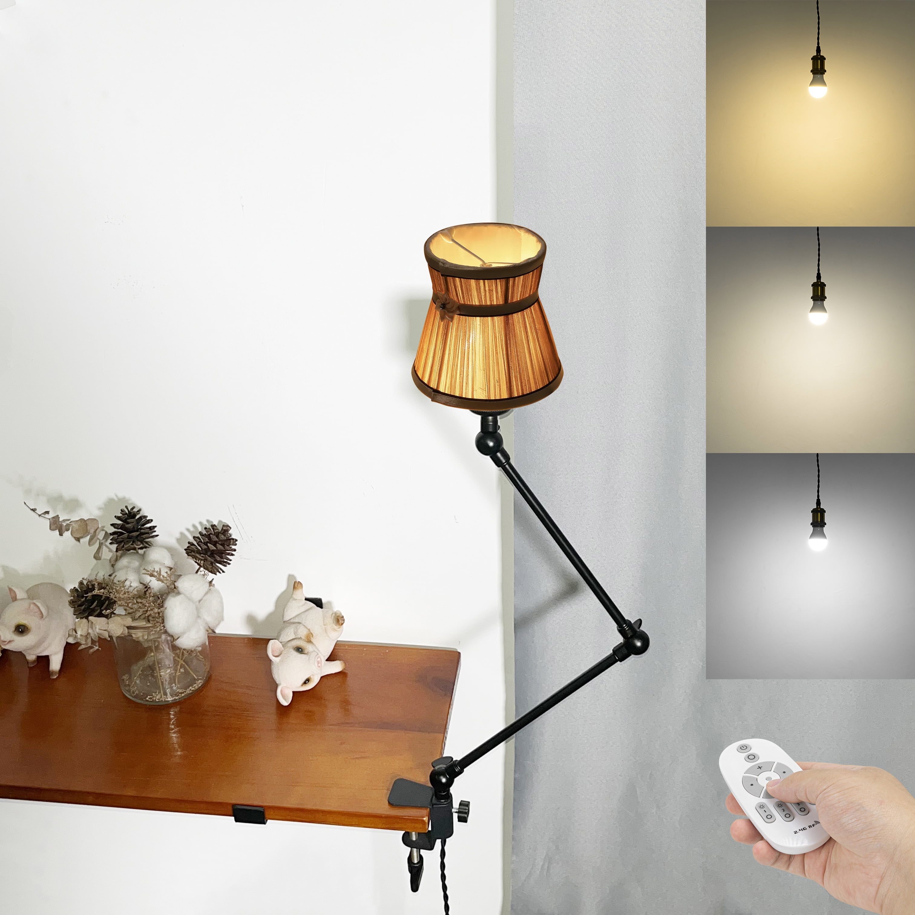 Kiven Plug-in Clamp Table Lamp, 1-Light Dimmable Swing Arm Desk Lamp ...