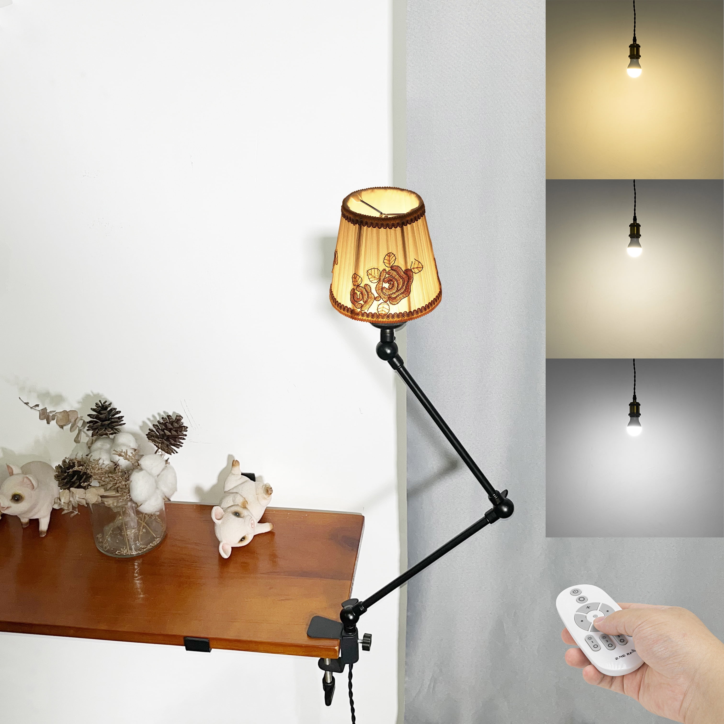 Kiven Plug-in Clamp Table Lamp, 1-Light Dimmable Swing Arm Desk Lamp ...