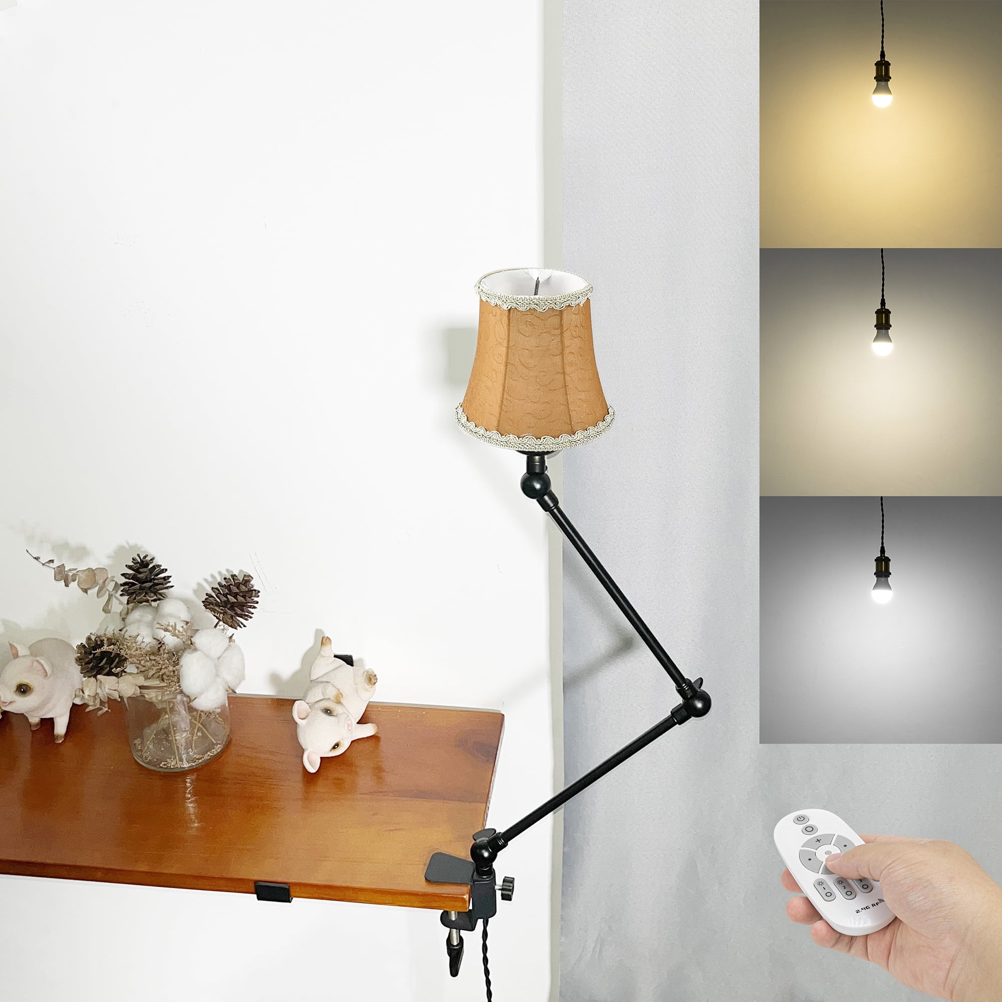 Kiven Plug-in Clamp Table Lamp, 1-Light Dimmable Swing Arm Desk Lamp ...