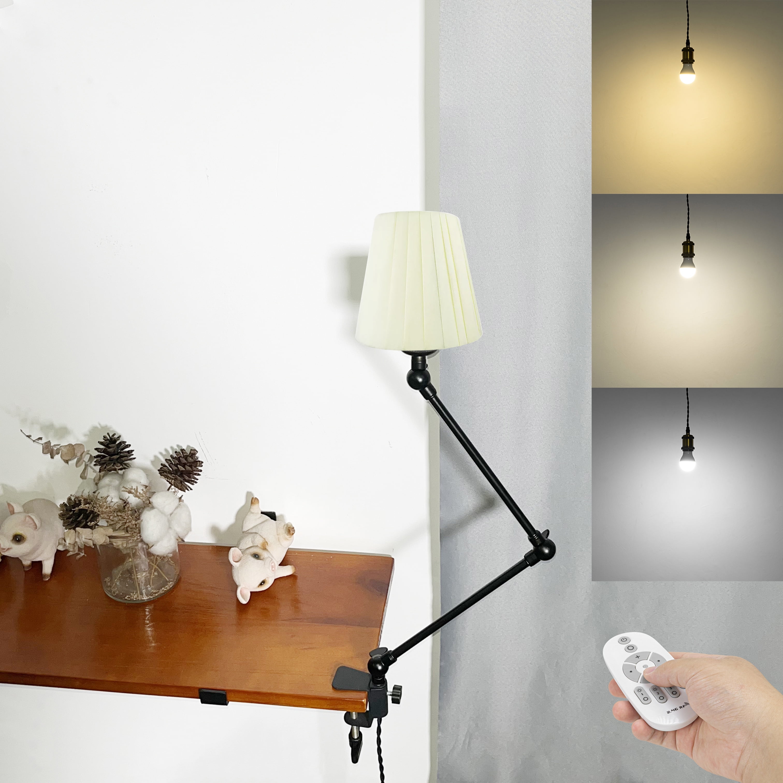 Kiven Plug-in Clamp Table Lamp, 1-Light Dimmable Swing Arm Desk Lamp ...