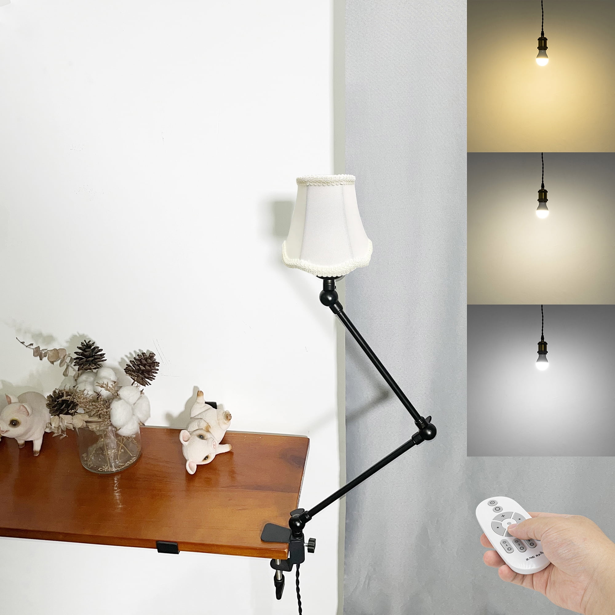 Kiven Plug-in Clamp Table Lamp, 1-Light Dimmable Swing Arm Desk Lamp ...