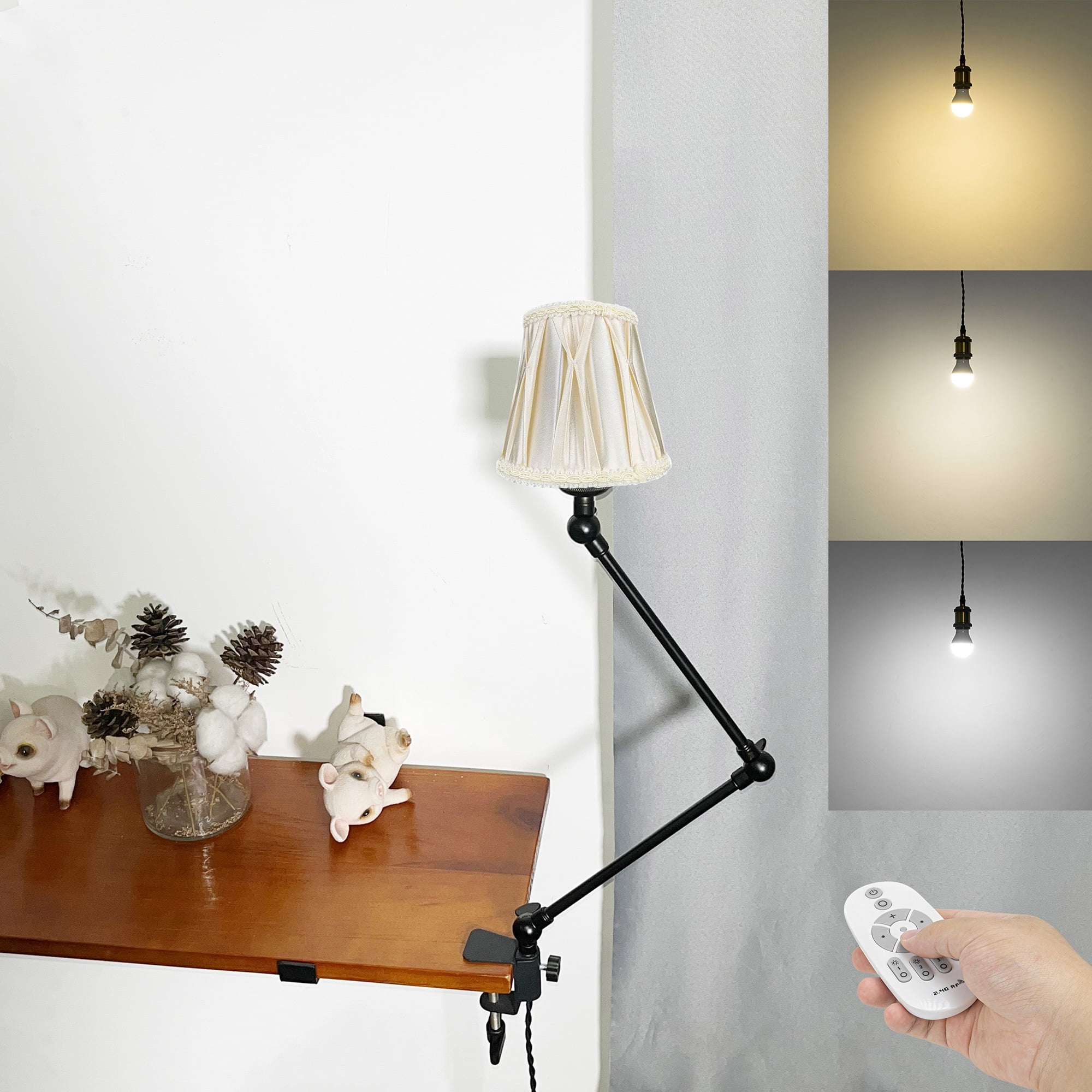 Kiven Plug-in Clamp Table Lamp, 1-Light Dimmable Swing Arm Desk Lamp ...