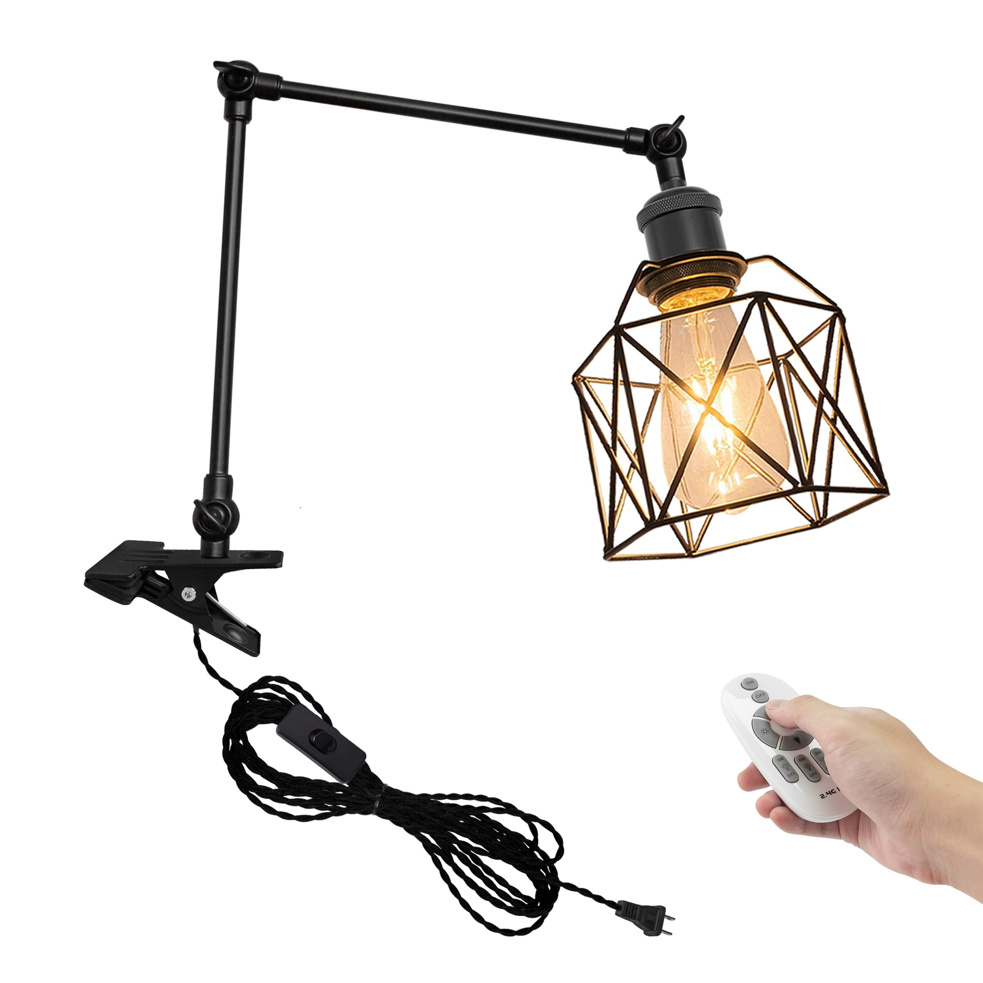 Kiven Plug-in Industrial Clip-on Desk Lamp with Remote, 1-Light ...