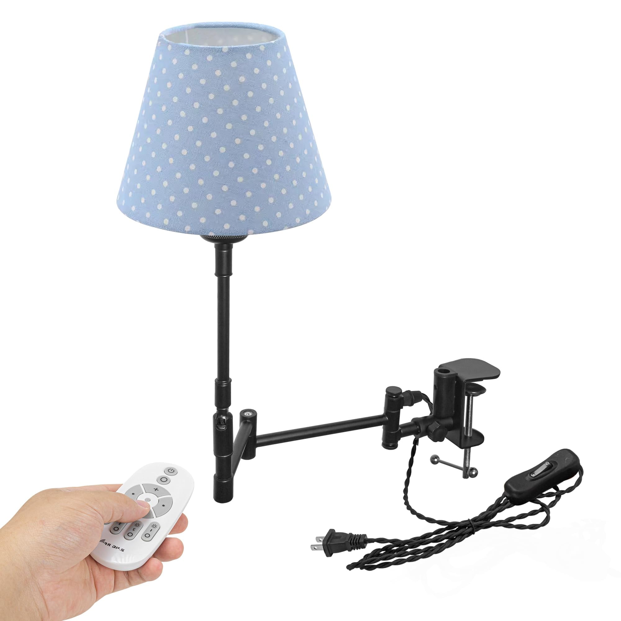 Kiven Plug-in Modern Clip-on Desk Lamp, 1-Light Blue Fabric Dimmable ...