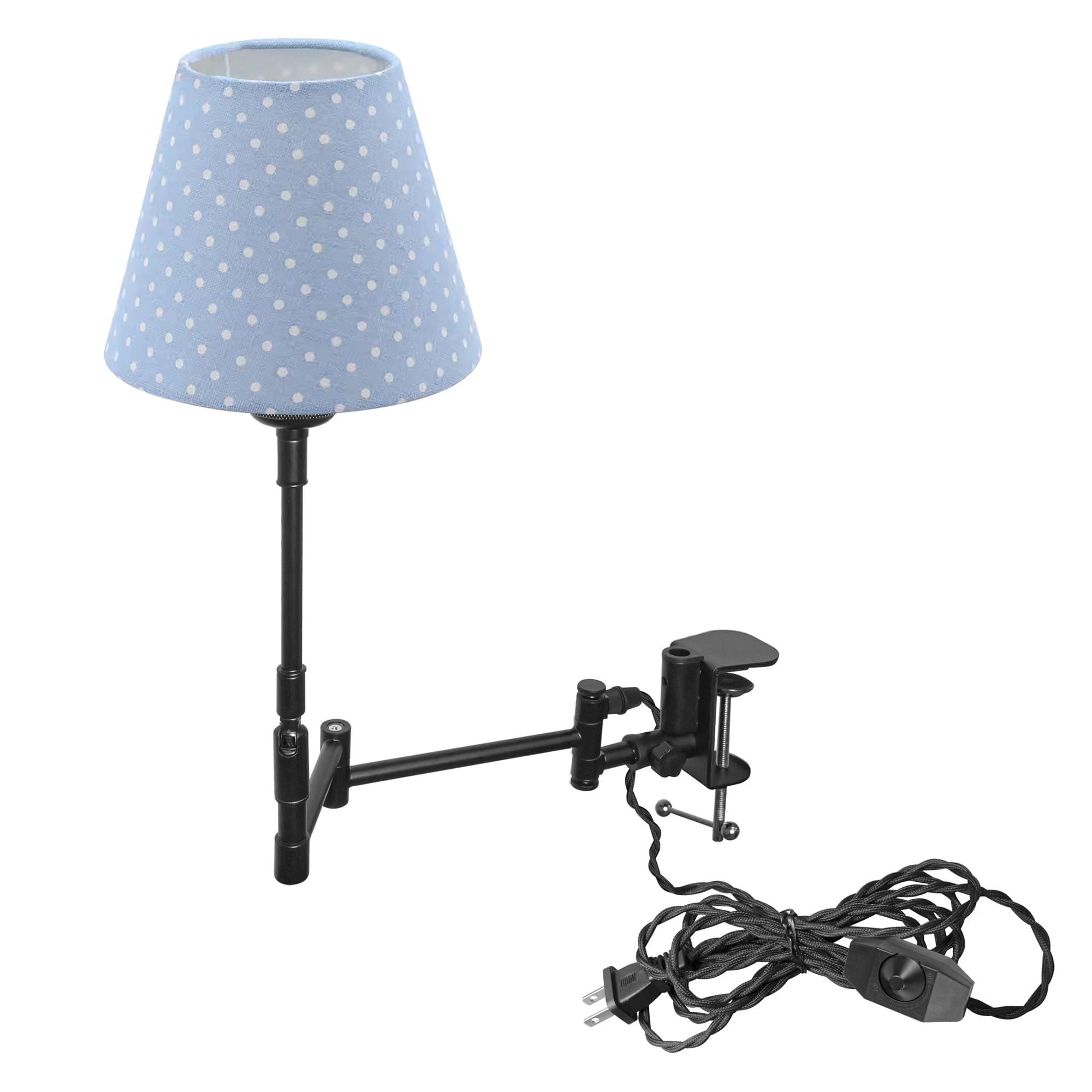 Kiven Plug-in Modern Clip-on Desk Lamp, 1-Light Blue Fabric Nightstand ...