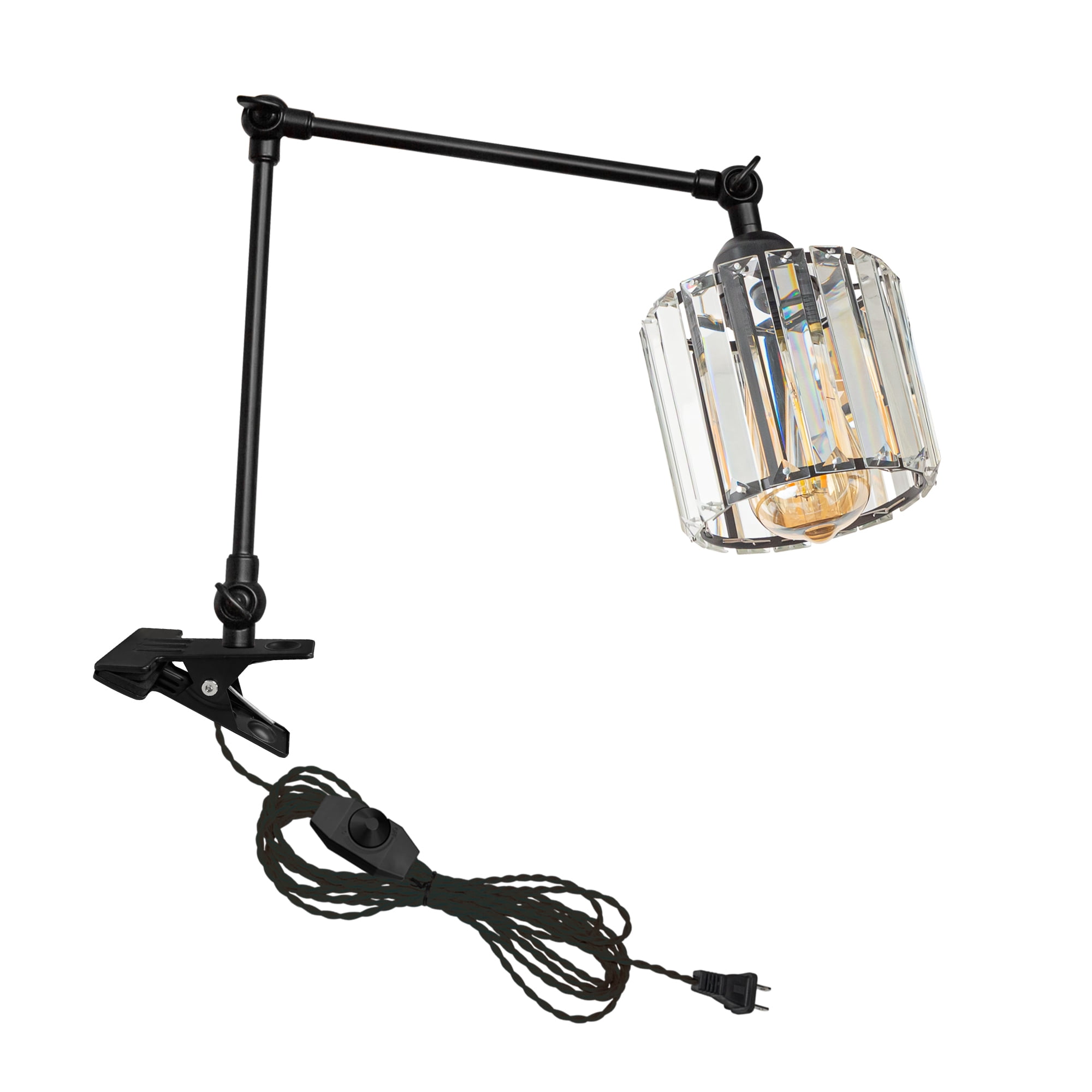 Kiven Plug-in Modern Clip-on Desk Lamp, 1-Light Crystal Nightstand Lamp ...