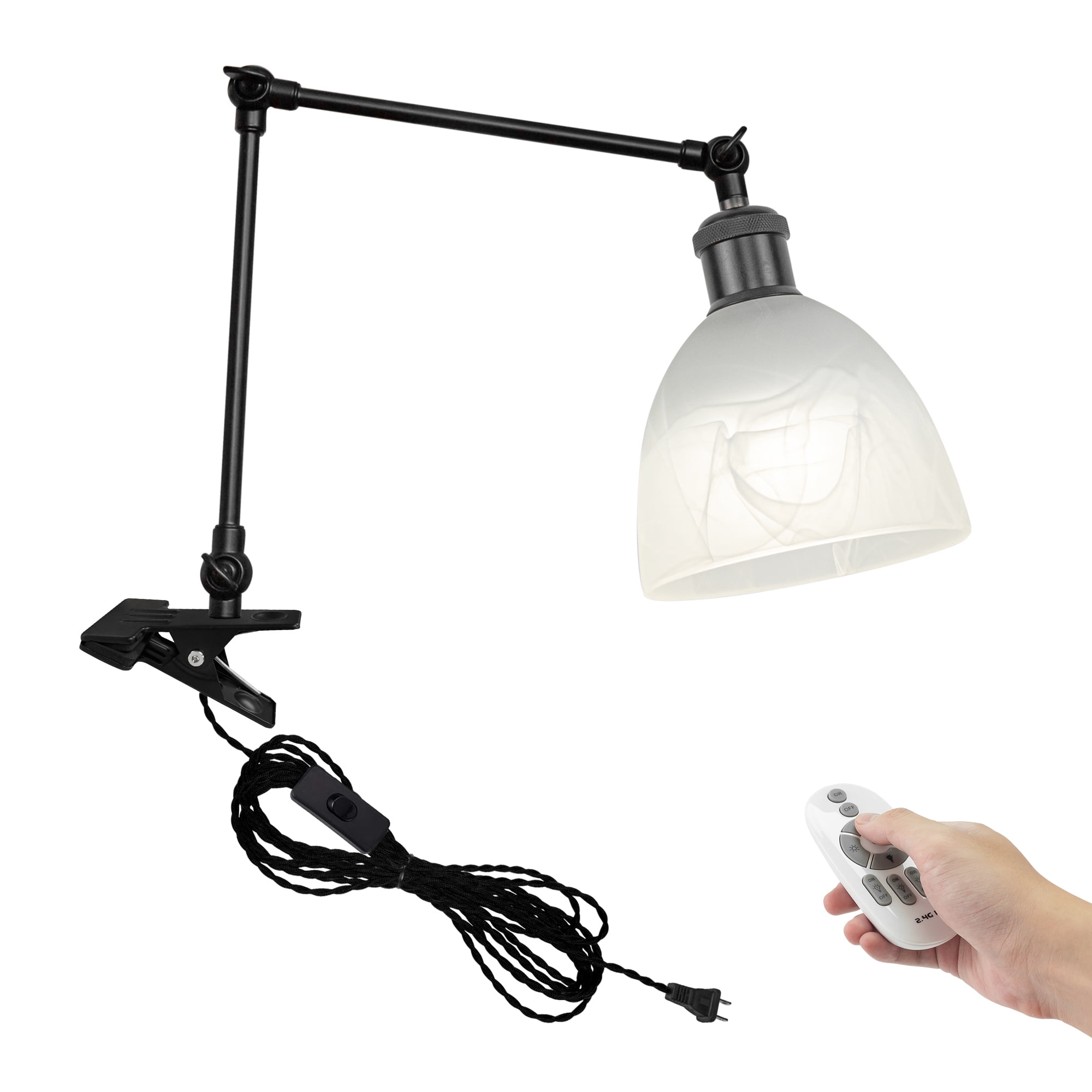 Kiven Plug-in Modern Clip-on Desk Lamp, 1-Light Glass Dimmable ...