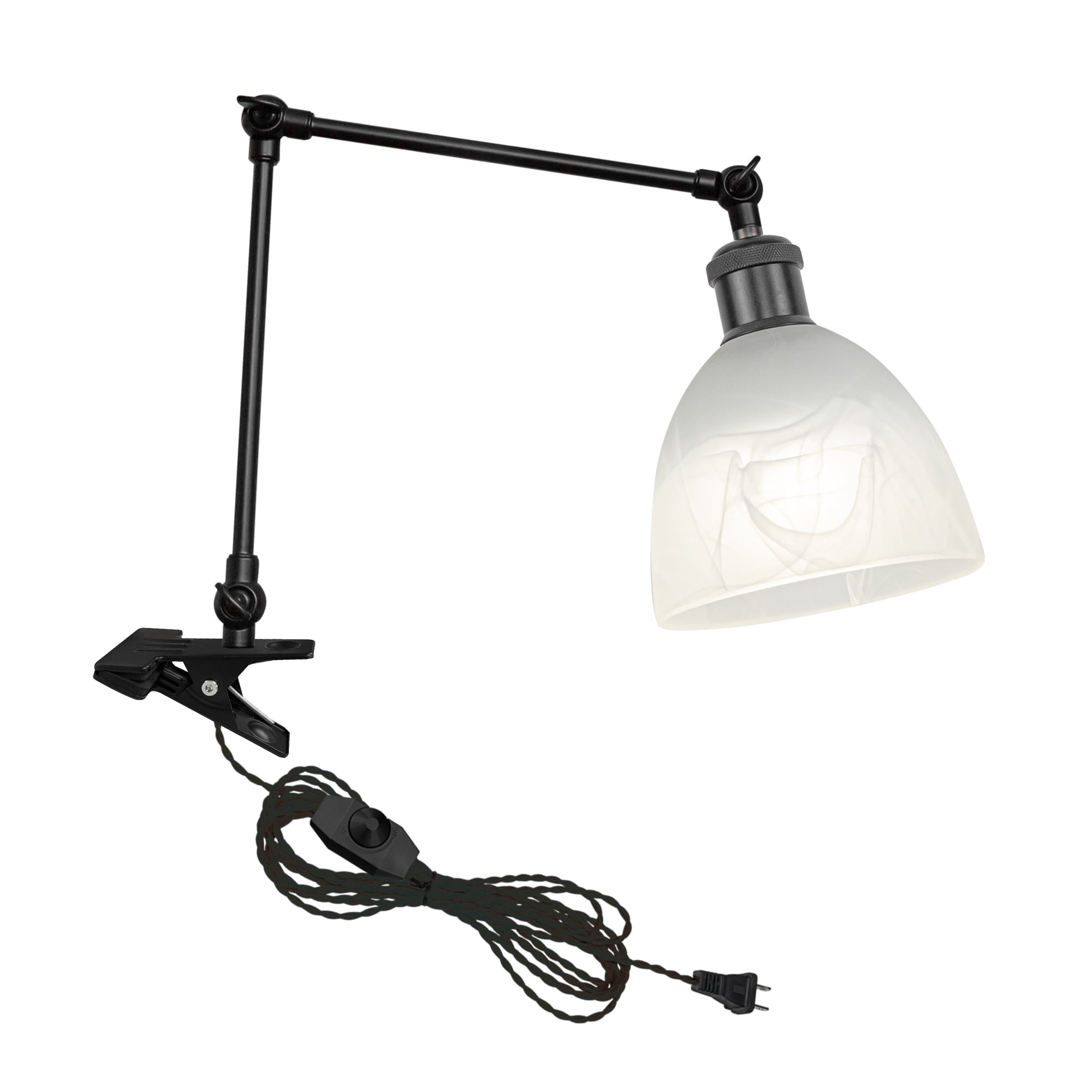 Kiven Plug-in Modern Clip-on Desk Lamp, 1-Light Glass Nightstand Lamp ...