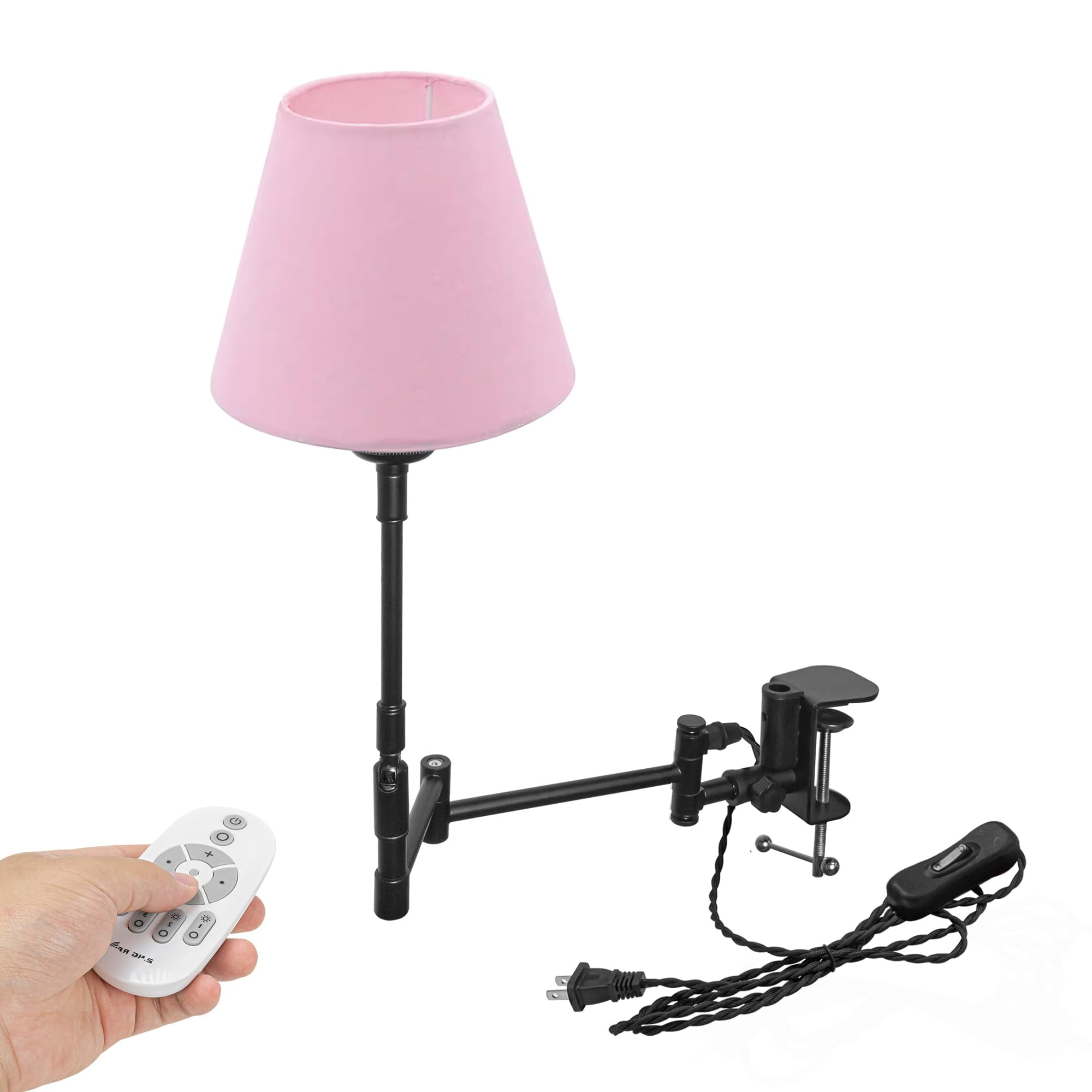 Kiven Plug-in Modern Clip-on Desk Lamp, 1-Light Pink Fabric Dimmable ...
