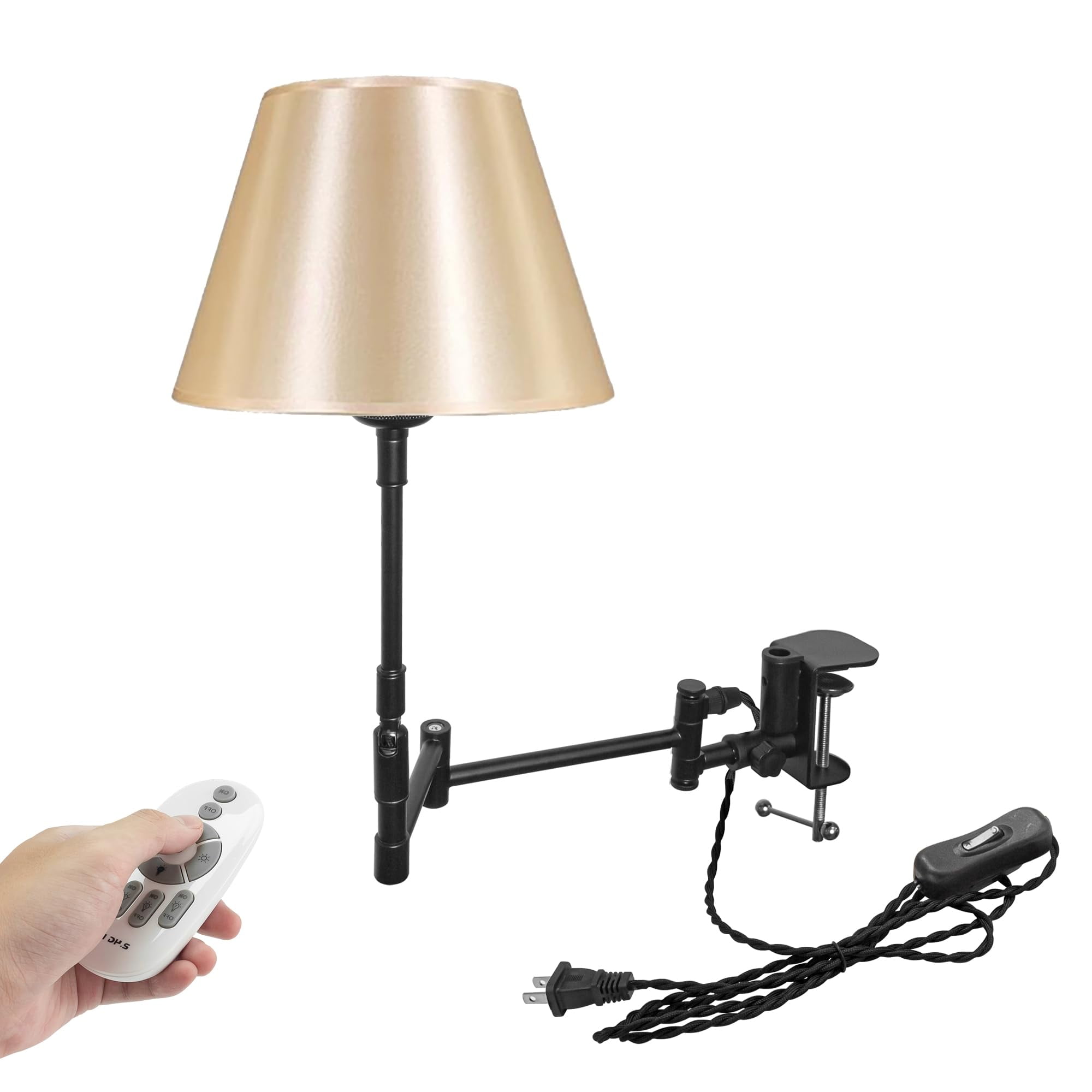 Kiven Plug-in Modern Clip-on Desk Lamp, 1-Light Pink Fabric Dimmable ...