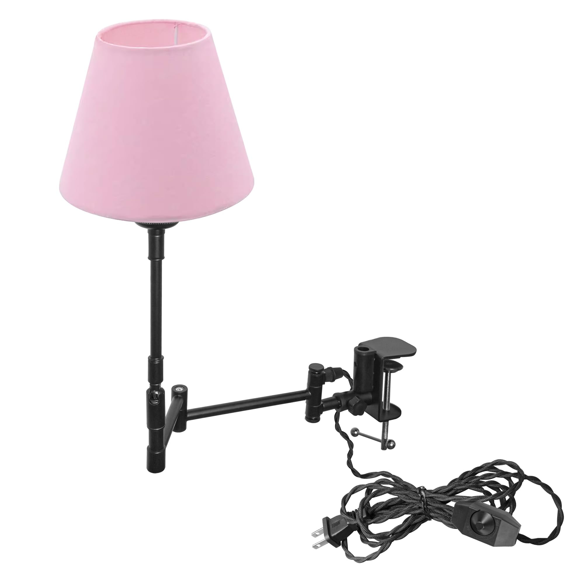 Kiven Plug-in Modern Clip-on Desk Lamp, 1-Light Pink Fabric Nightstand ...