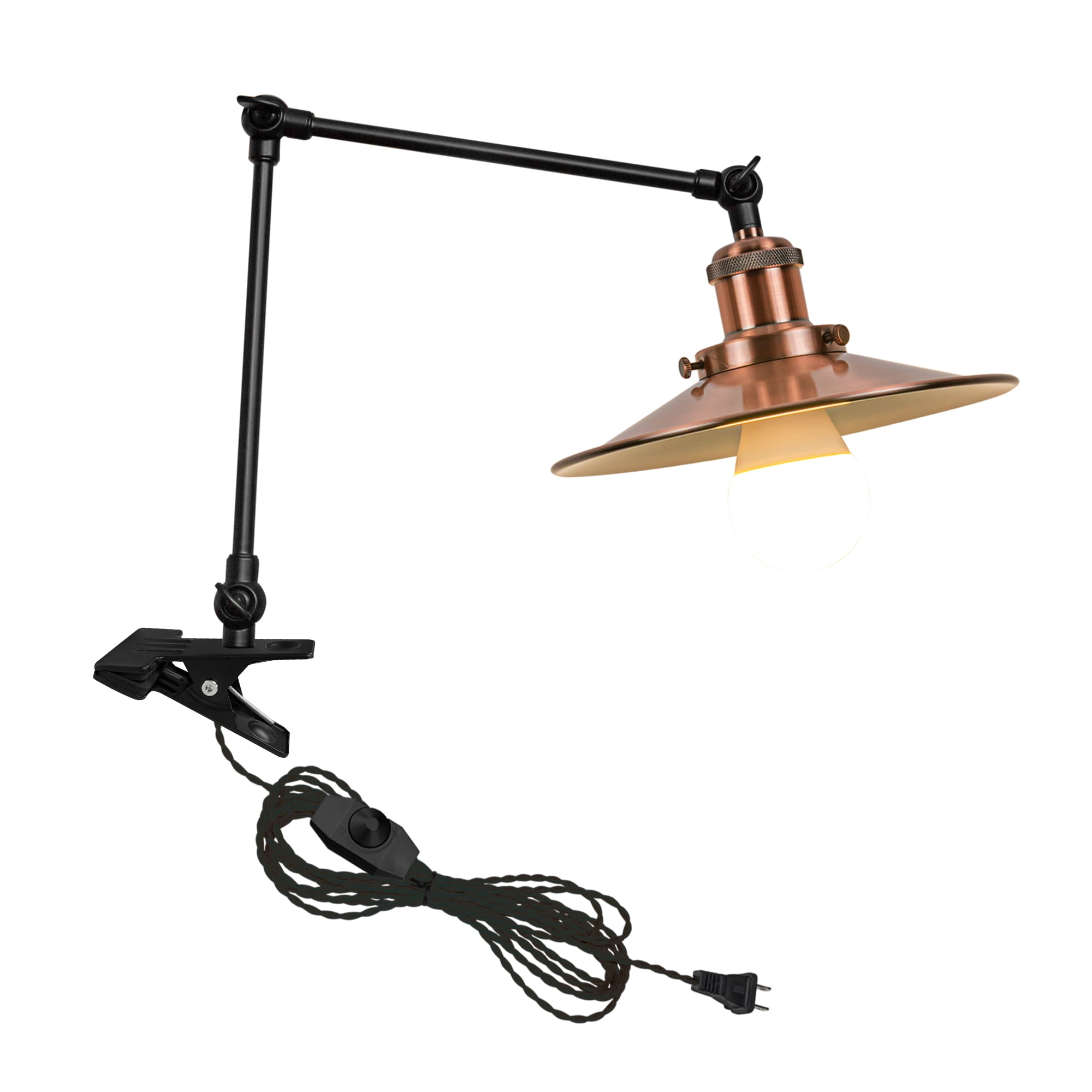 Kiven Plug-in Modern Clip-on Desk Lamp, 1-Light Vintage Nightstand Lamp ...