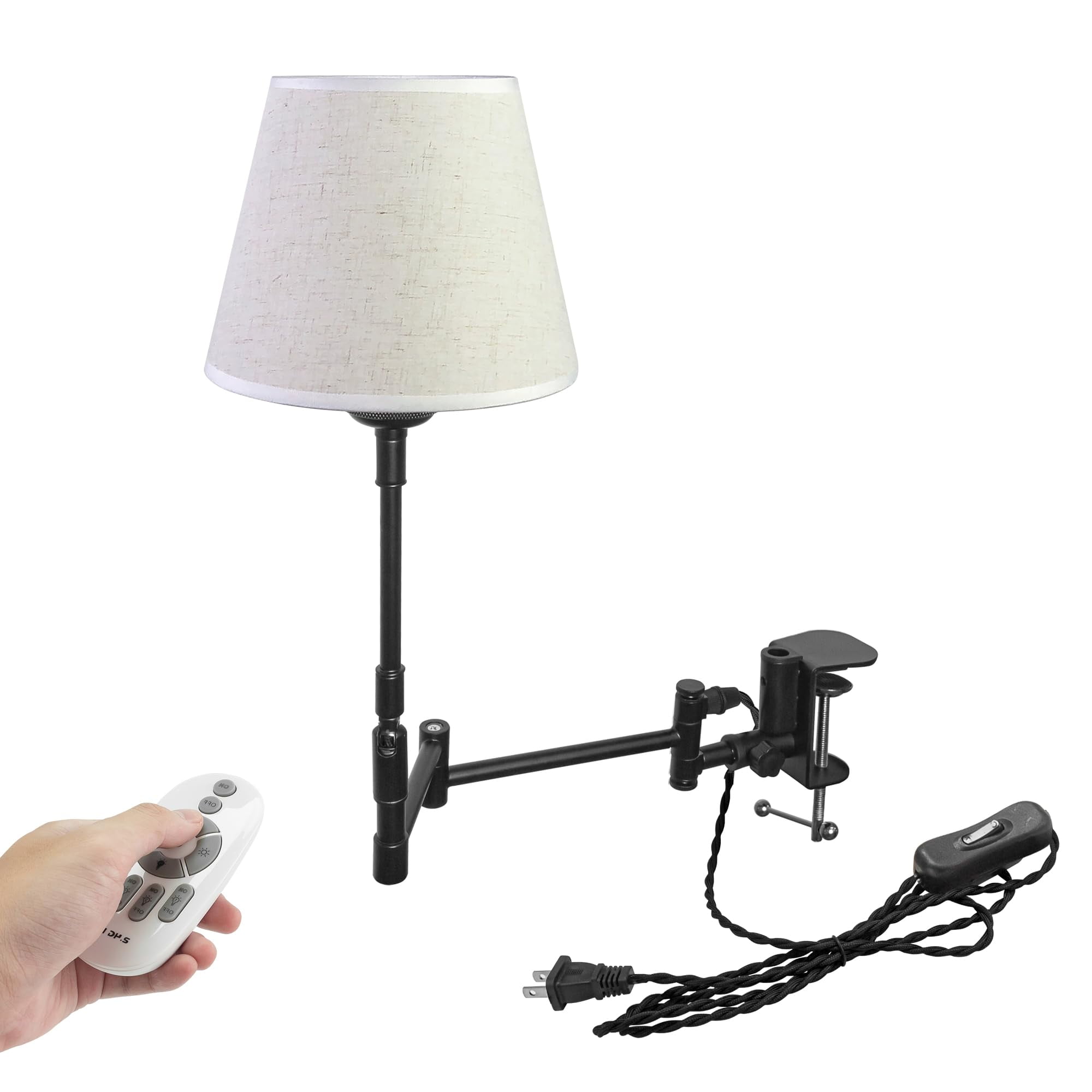 Kiven Plug-in Modern Clip-on Desk Lamp, 1-Light White Linen Dimmable ...