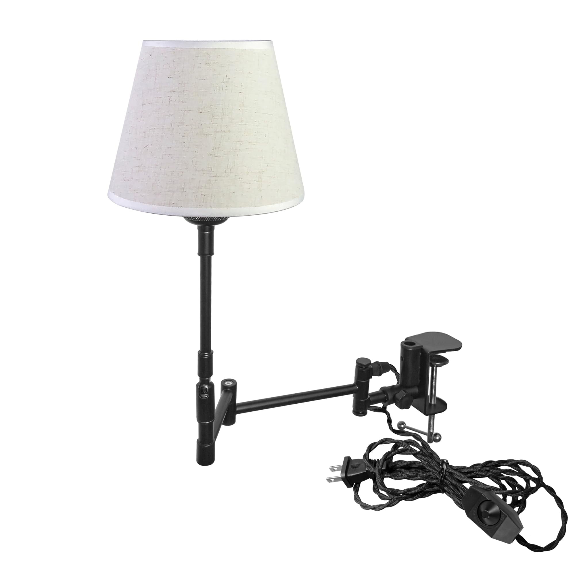 Kiven Plug-in Modern Clip-on Desk Lamp, 1-Light White Linen Nightstand ...