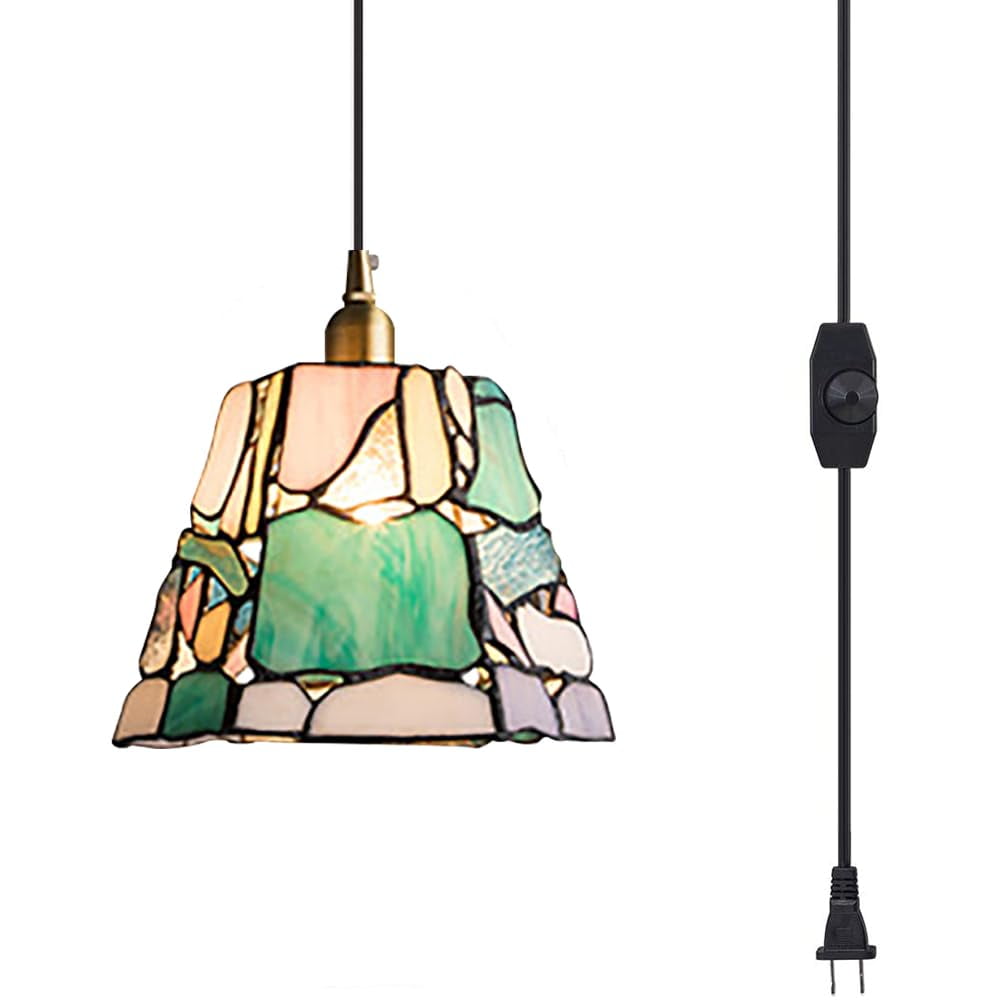 Kiven Plug in Pendant Light, Antiqued Stained Glass Hanging Light ...