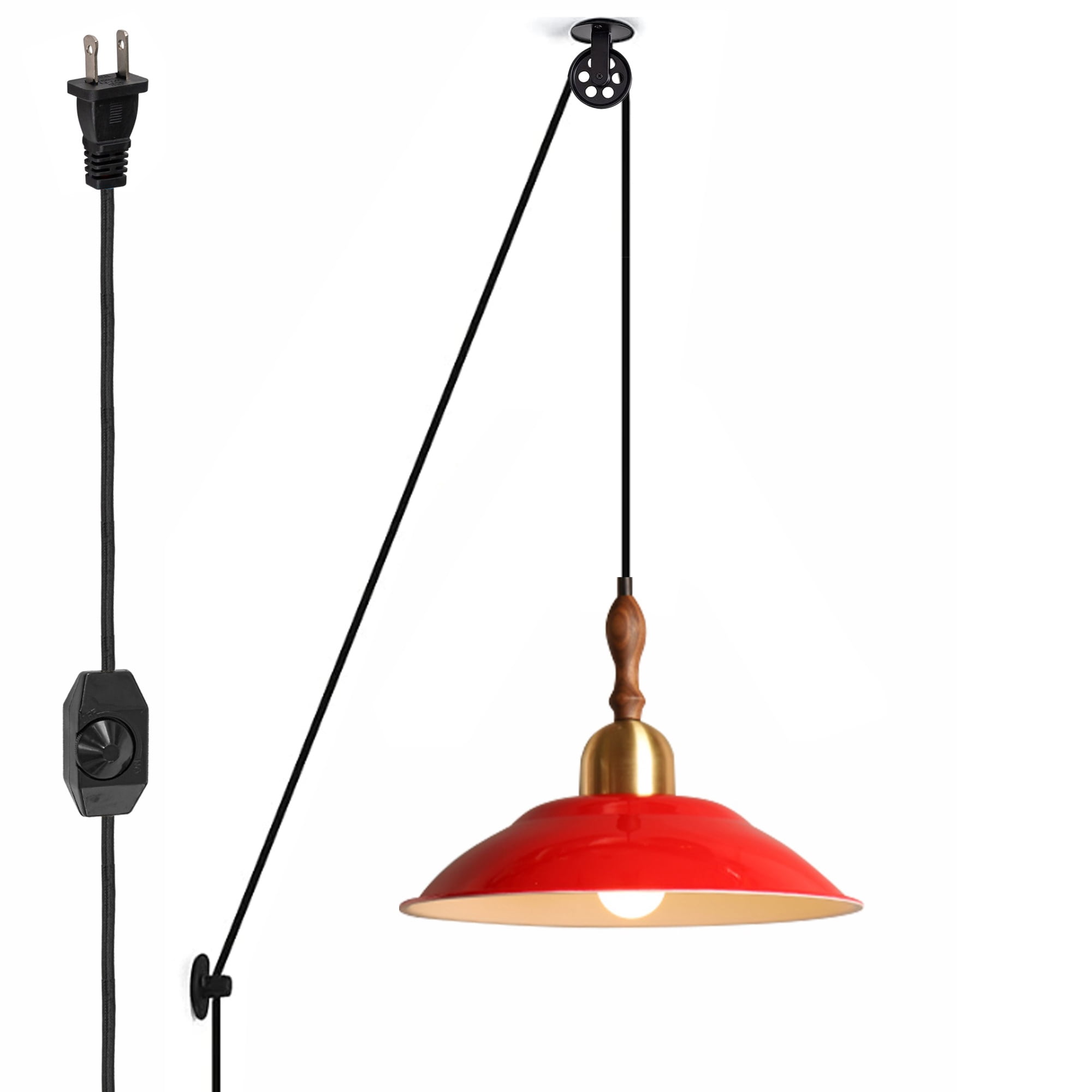 Kiven Plug in Pendant Light, Hanging Light with Red Iron Lampshade ...