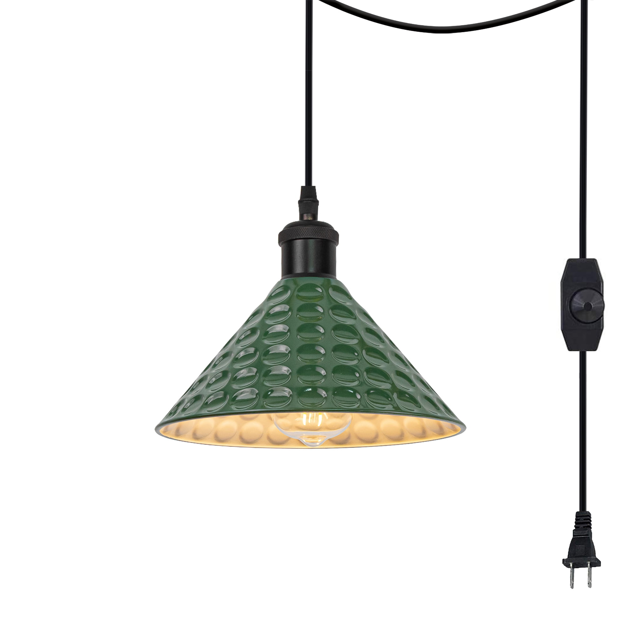 Kiven Plug in Pendant Light, Green Iron Lampshade, 15FT Cord, Dimmable E26 Base Fixture ...