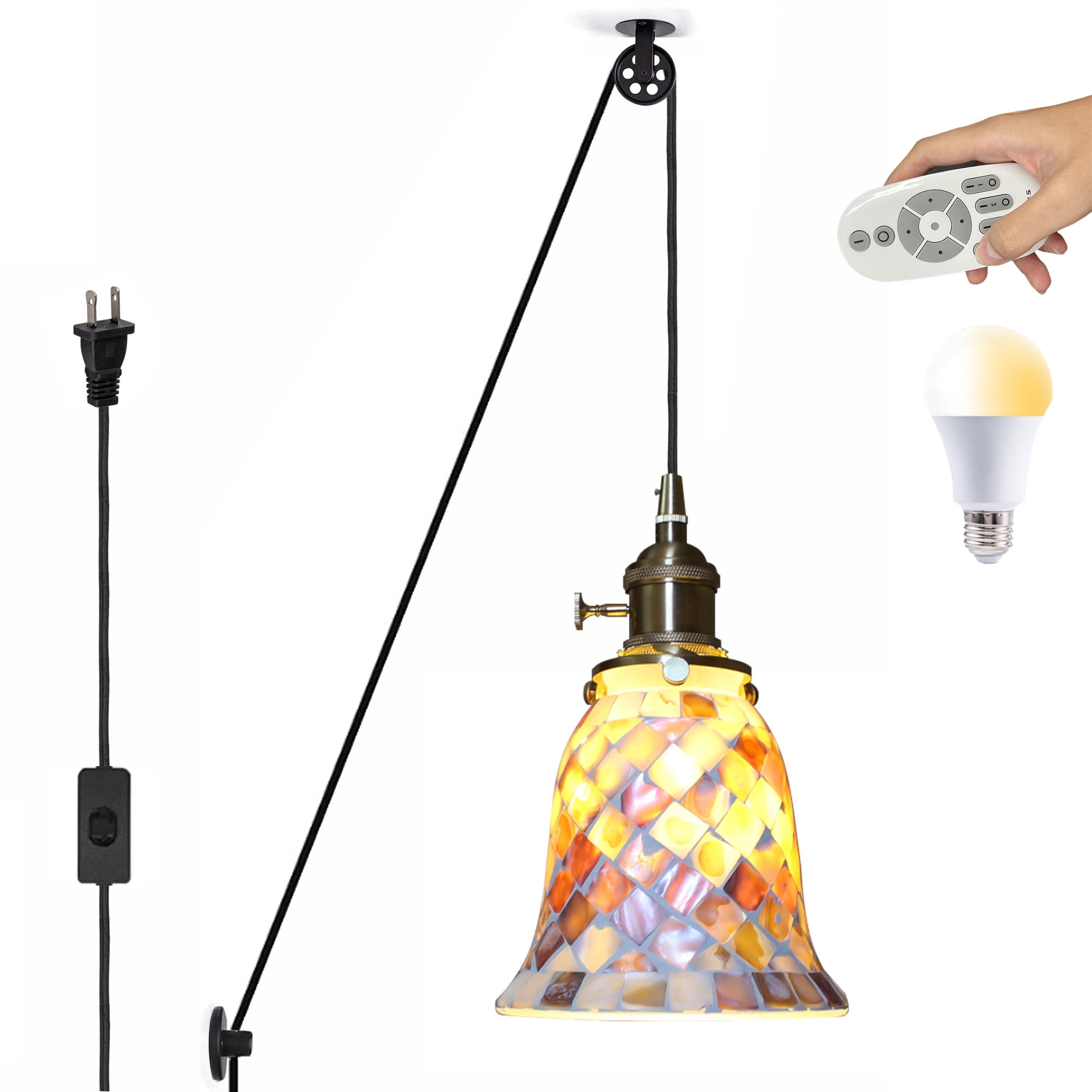 Kiven Plug in Pendant Light, Modern Pulley Hanging Light with Remote ...