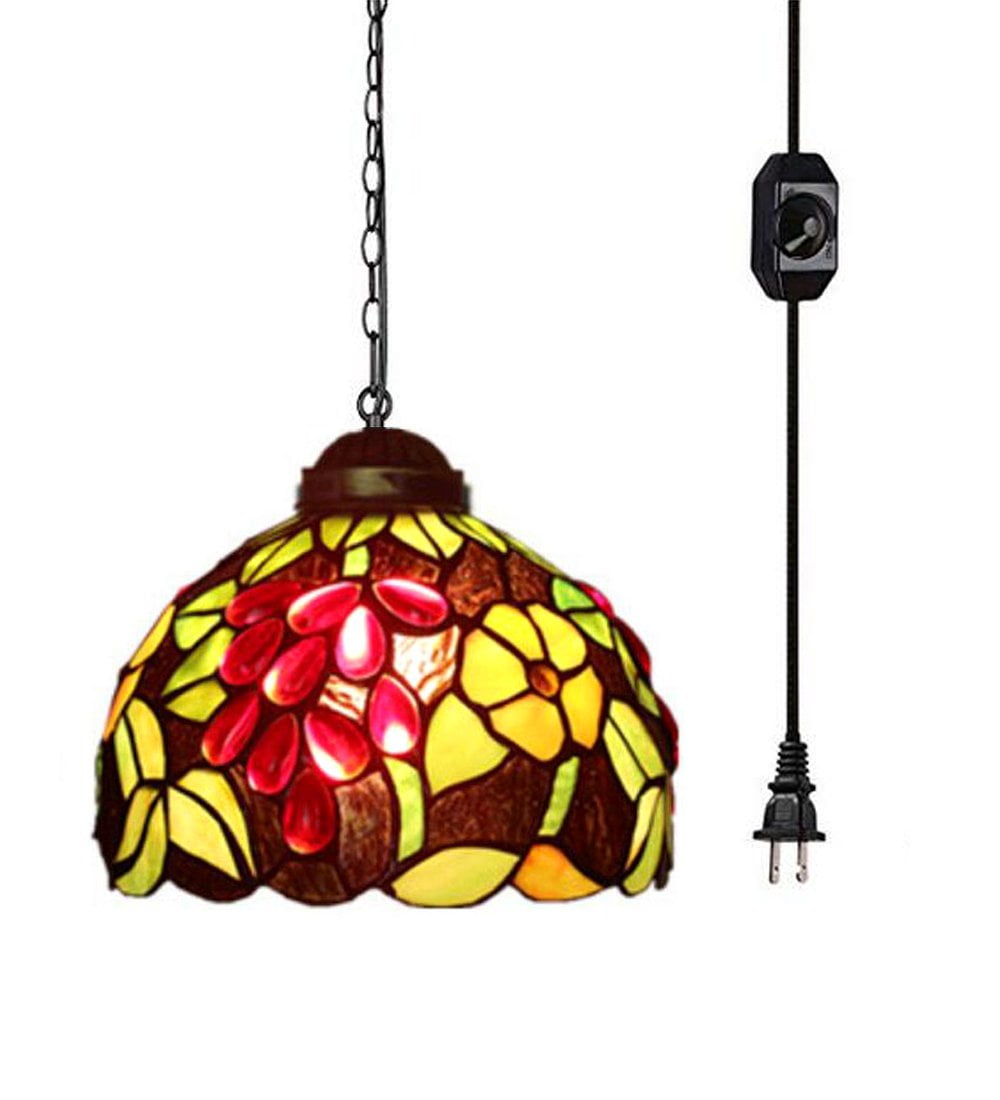 Kiven Plug in Pendant Light, Tiffany Style Hanging Light Fixture with ...