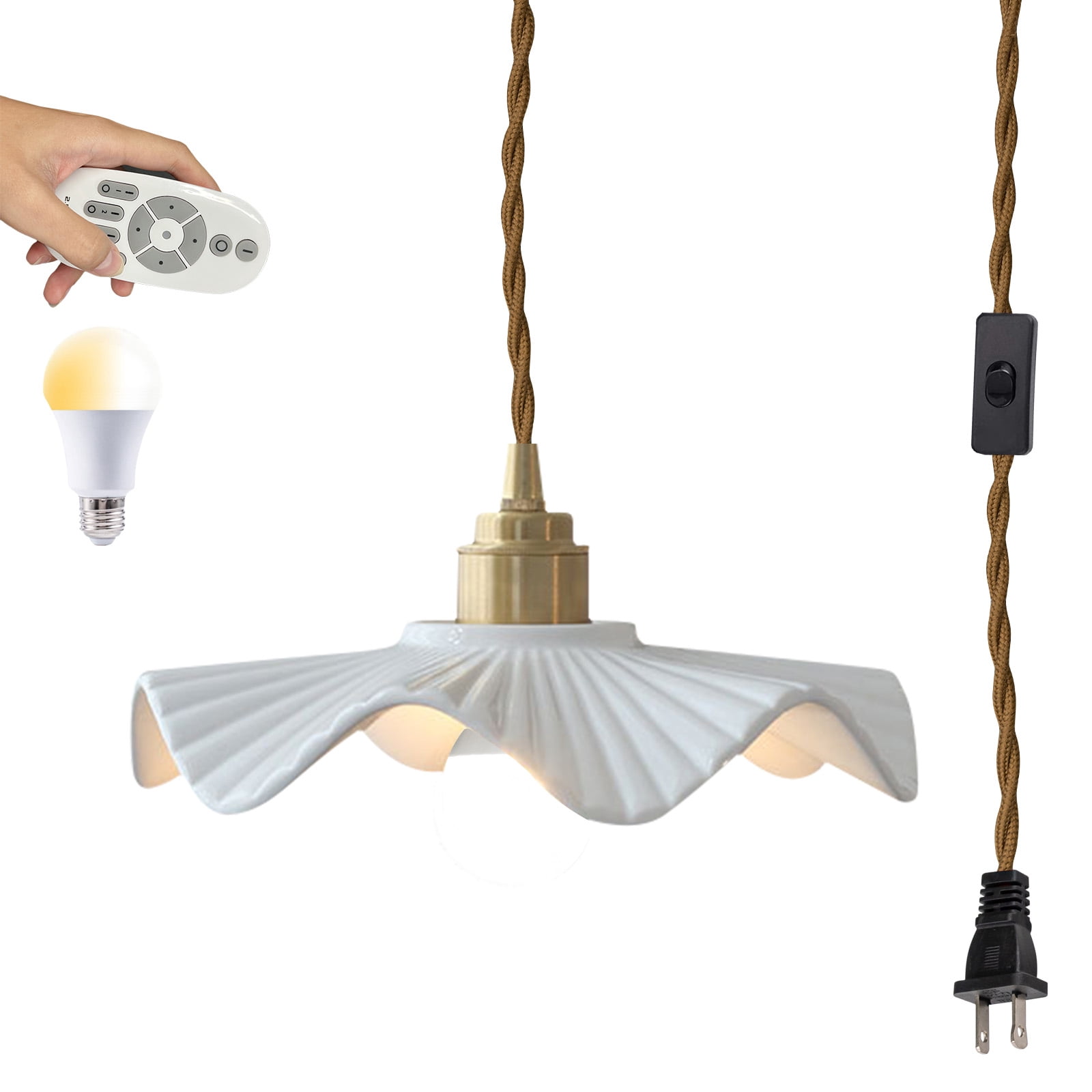 Kiven Plug in Pendant Light, Vintage Hanging Light with Remote Control ...