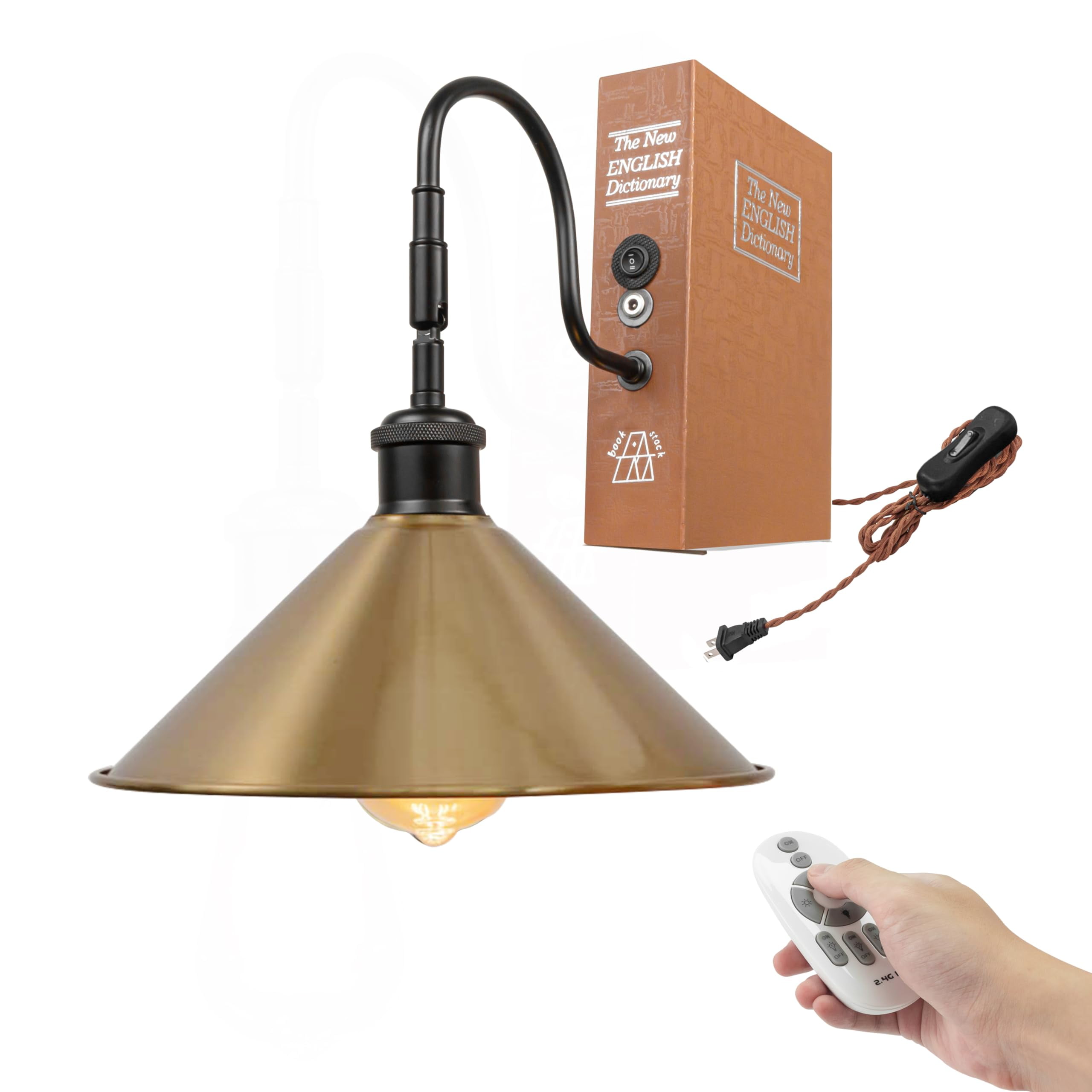 Kiven Plug-in Table Lamp, 1-Light Vintage Bookshelf Lamp with Remote ...