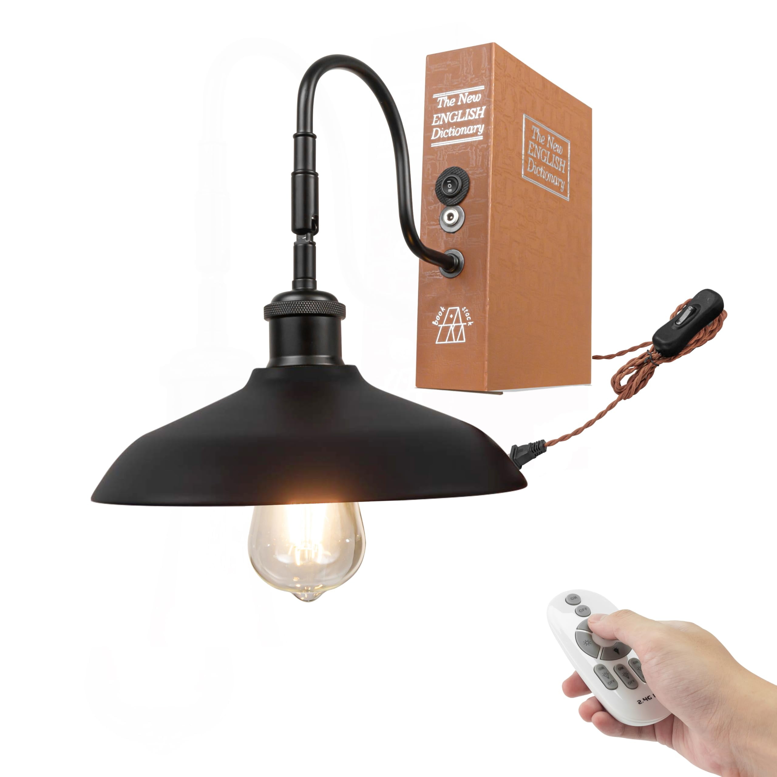 Kiven Plug-in Table Lamp, 1-Light Vintage Bookshelf Lamp with Remote ...