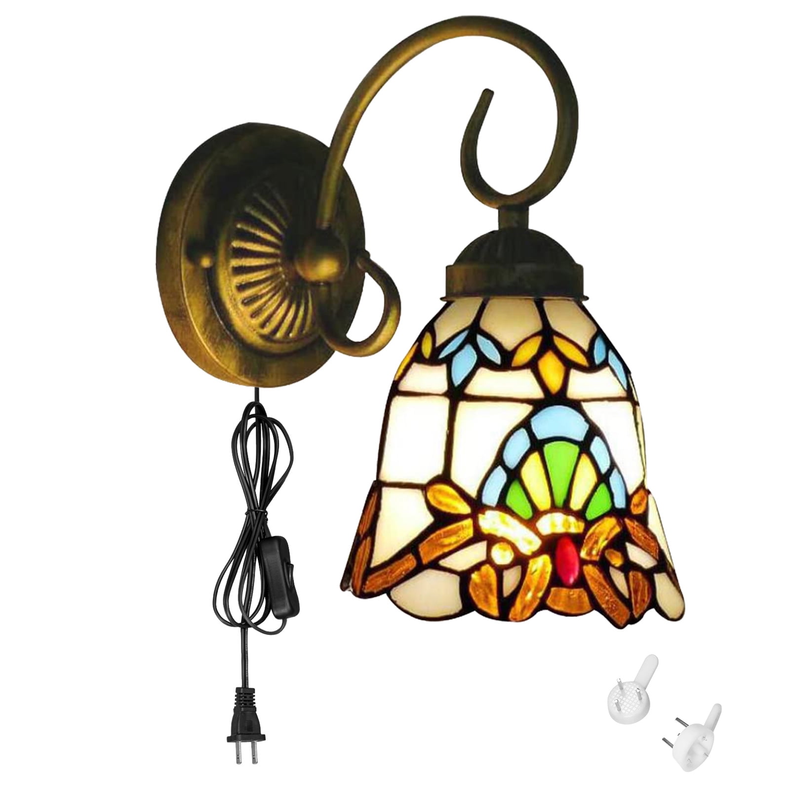 Kiven Plug in Wall Lamp, Tiffany Style Plug in Wall Sconce with Glass ...