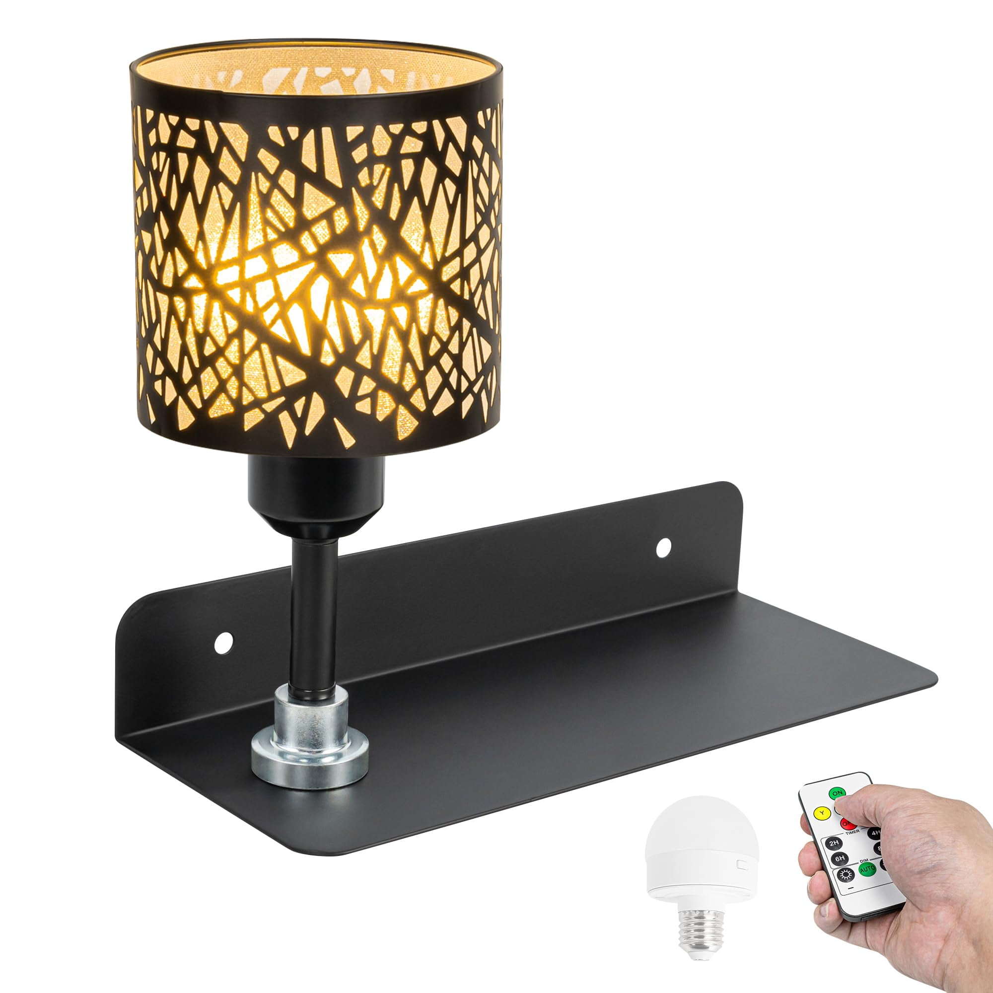 Kiven Rechargeable Wall Sconce with Floating Shelf, Vintage Wall Shelf ...
