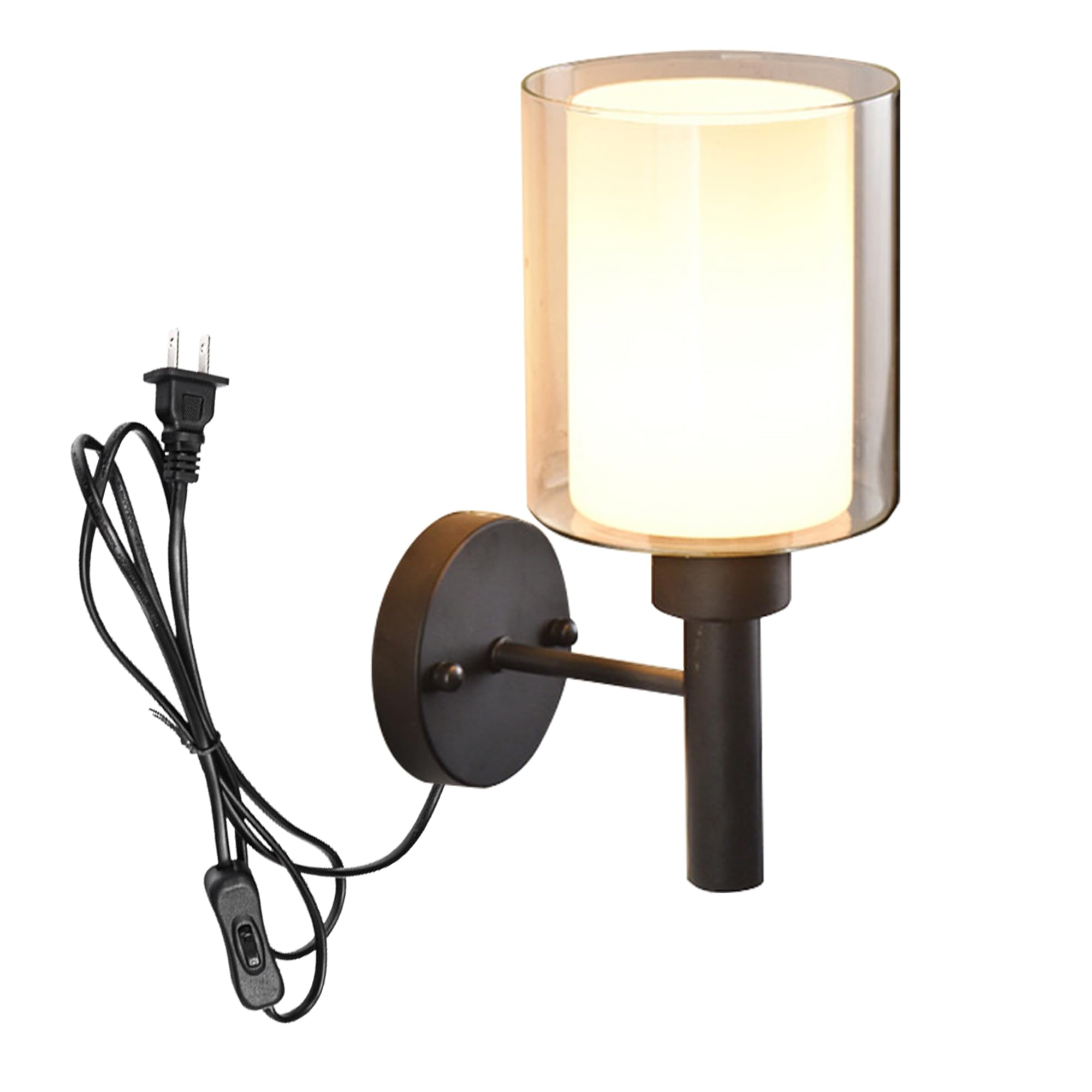 Kiven Retro Frosted Glass Plug in Wall Lamp Wrought Iron Lamp Body Deco ...