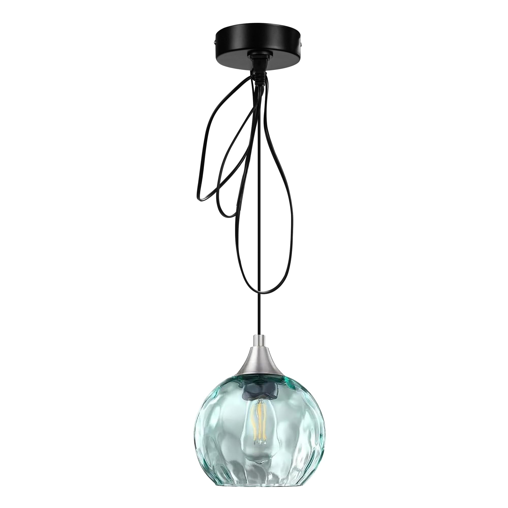 Kiven Vintage Pendant Light,Green Glass Ceiling Light Plate Light Fixture Canopy with Convenient ...