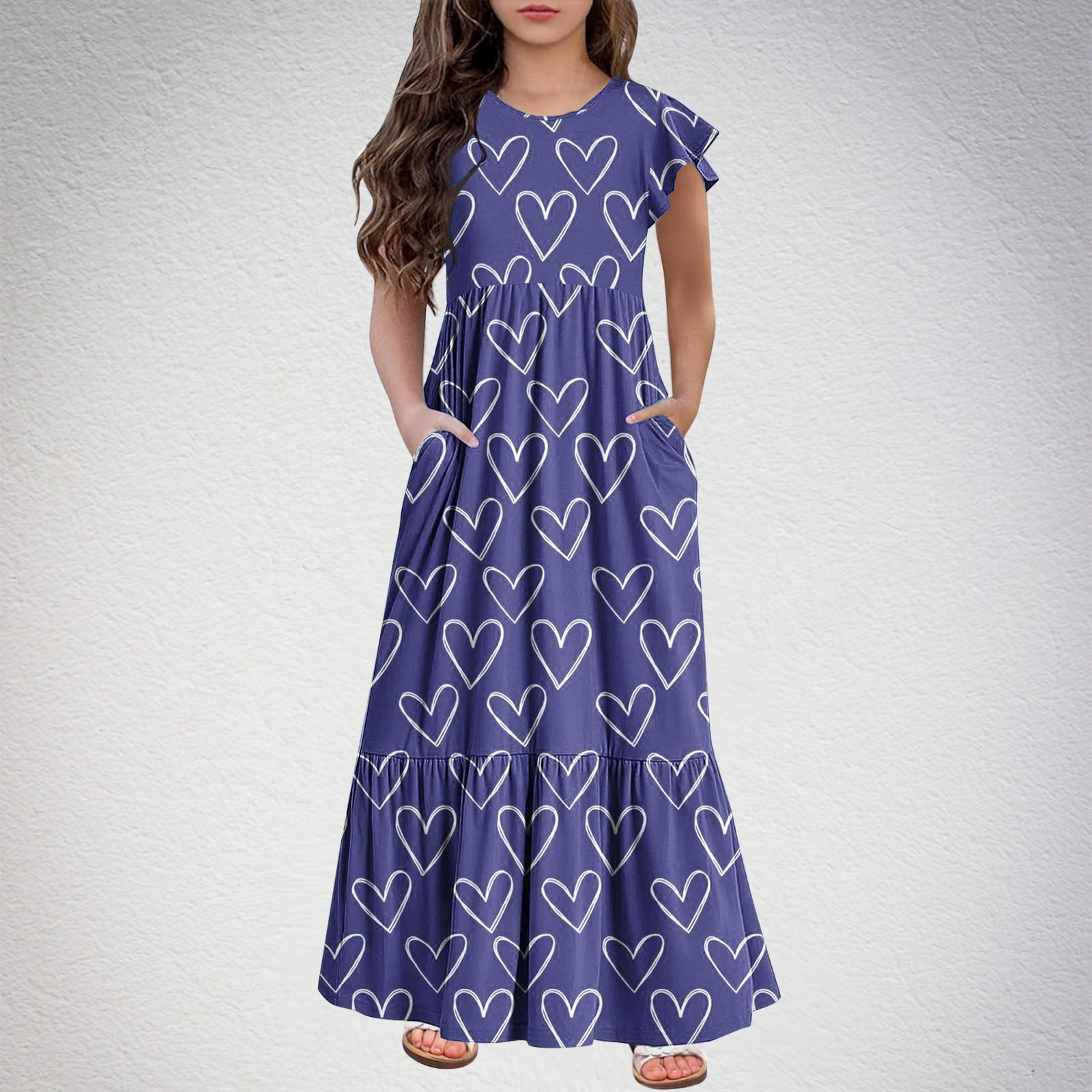 Kiviey Dress for Girls Ruffle Cap Sleeve Floral Maxi Dress with Pockets ...